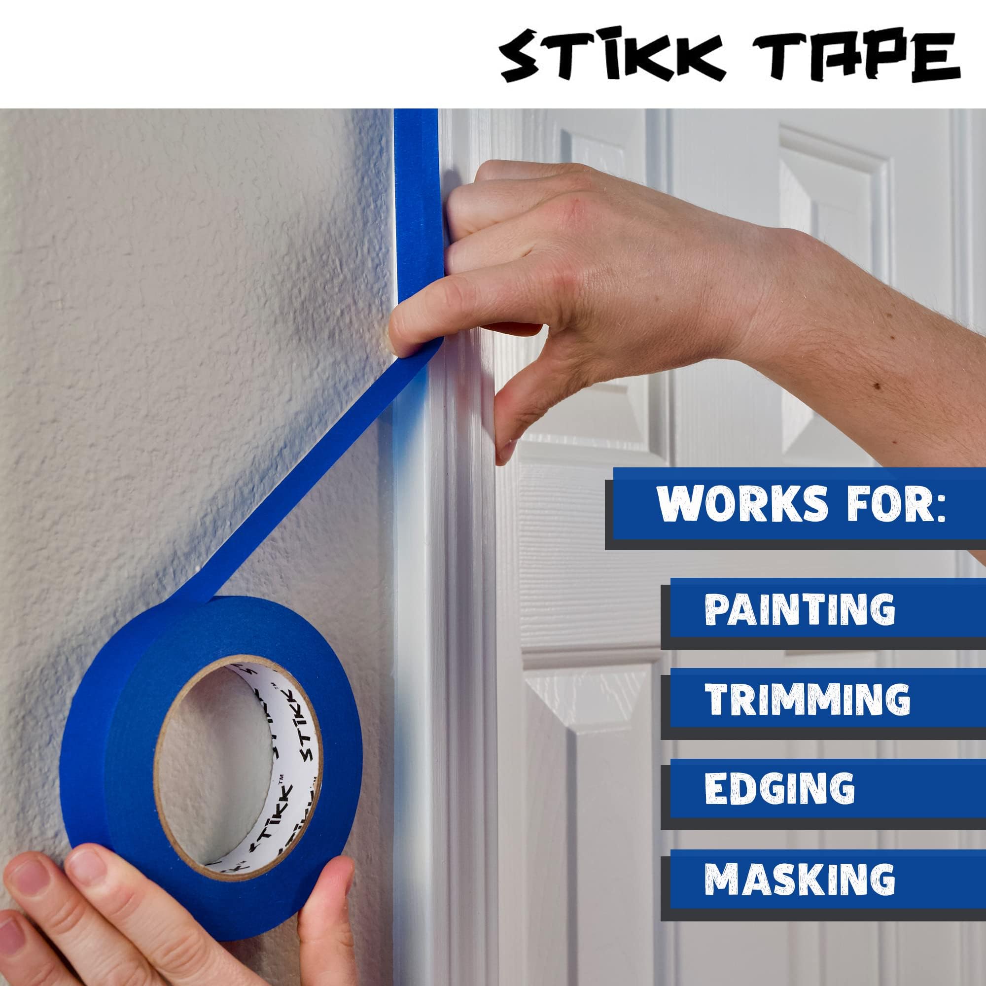 3pk 1" x 60yd STIKK Blue Painters Tape 14 Day Clean Release Trim Edge Finishing Tape (.94 in 24MM) (3 Pack)