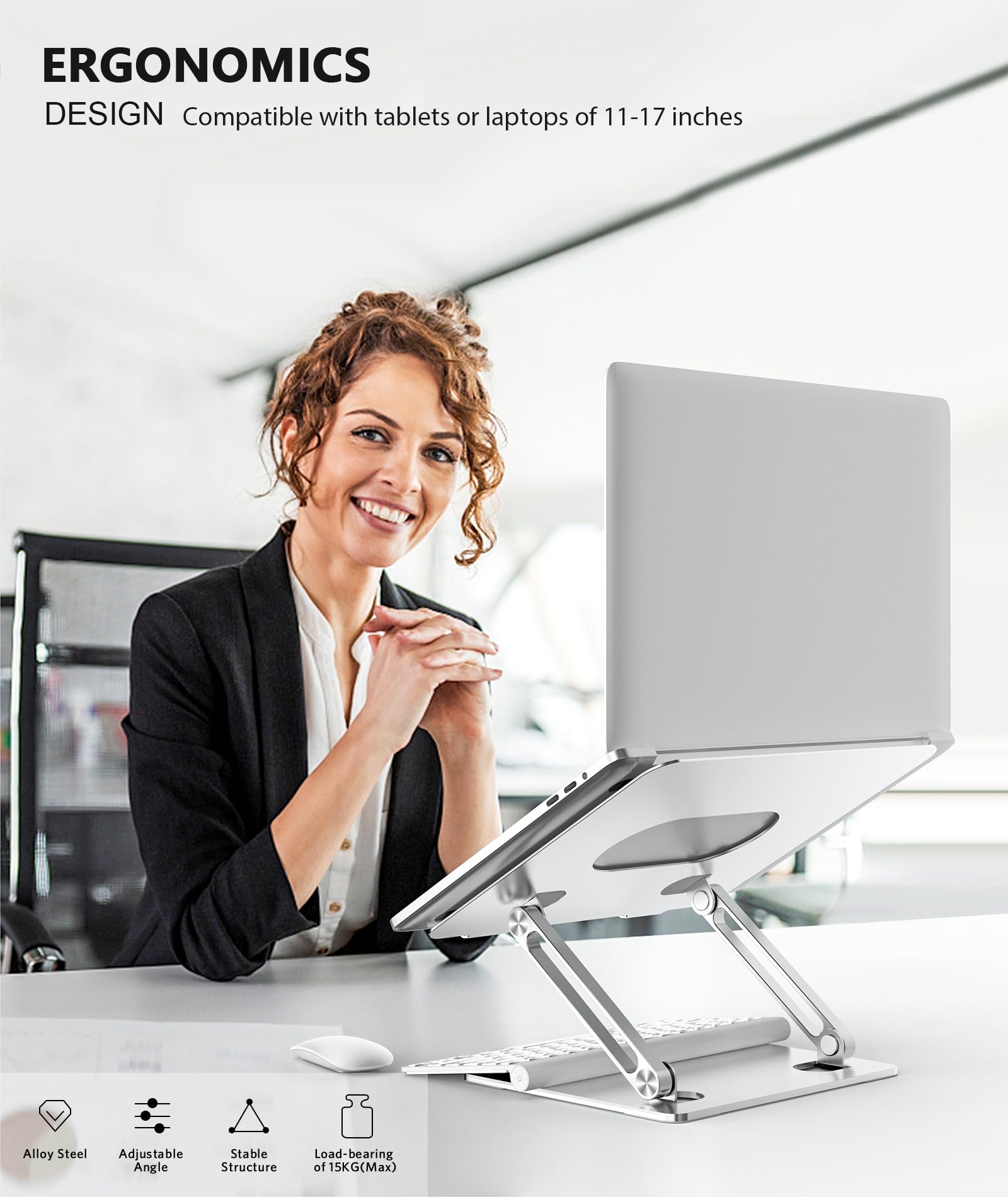 BoYata Laptop Stand, Laptop Holder, Multi-Angle Stand with Heat-Vent, Adjustable Notebook Stand for Laptop up to 17 inches, Compatible for MacBook Pro/Air, Surface Laptop, and so on (Silver)