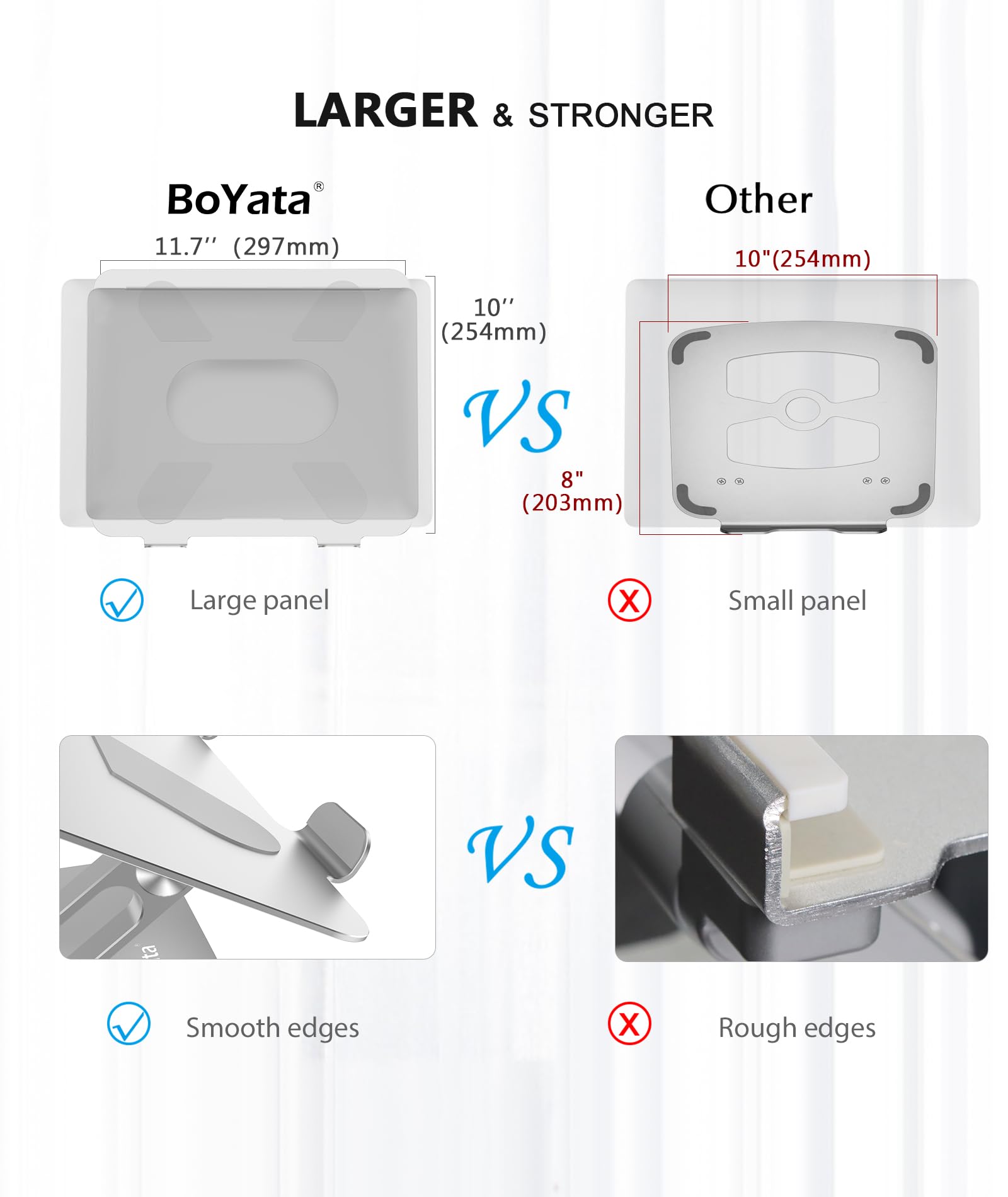 BoYata Laptop Stand, Laptop Holder, Multi-Angle Stand with Heat-Vent, Adjustable Notebook Stand for Laptop up to 17 inches, Compatible for MacBook Pro/Air, Surface Laptop, and so on (Silver)
