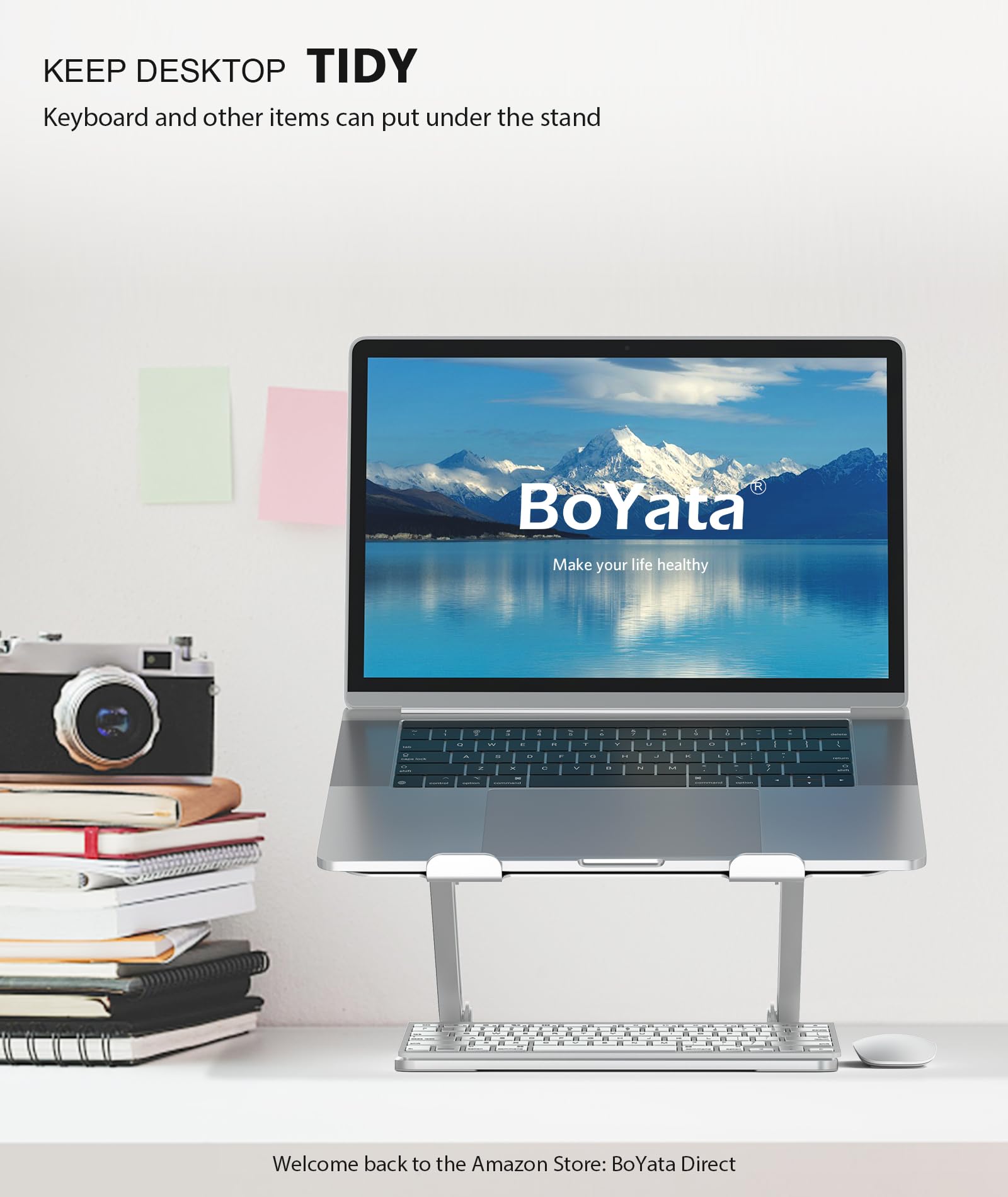 BoYata Laptop Stand, Laptop Holder, Multi-Angle Stand with Heat-Vent, Adjustable Notebook Stand for Laptop up to 17 inches, Compatible for MacBook Pro/Air, Surface Laptop, and so on (Silver)