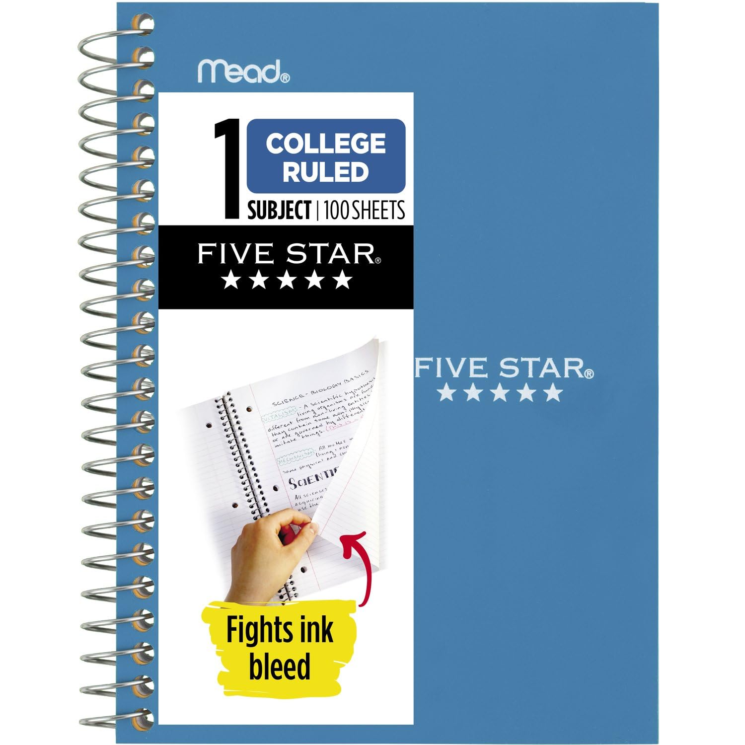 Five Star Personal Spiral Notebook, 1-Subject, College Ruled Paper, 7" x 4-3/8", Small Size, 100 Sheets, Teal Blue (45484AA4)