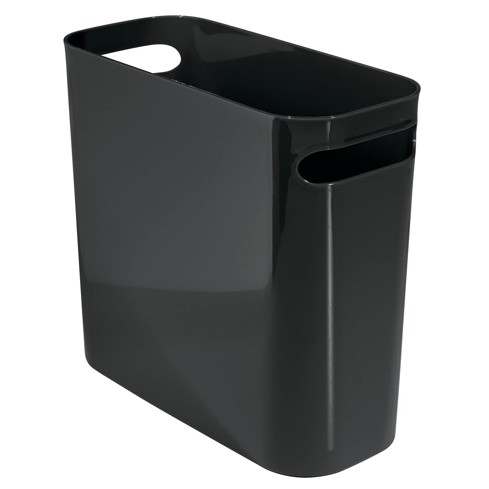 mDesign Plastic Small Trash Can, 1.5 Gallon/5.7-Liter Wastebasket, Narrow Garbage Bin with Handles for Bathroom, Laundry, Home Office - Holds Waste, Recycling, 10" High - Aura Collection, White