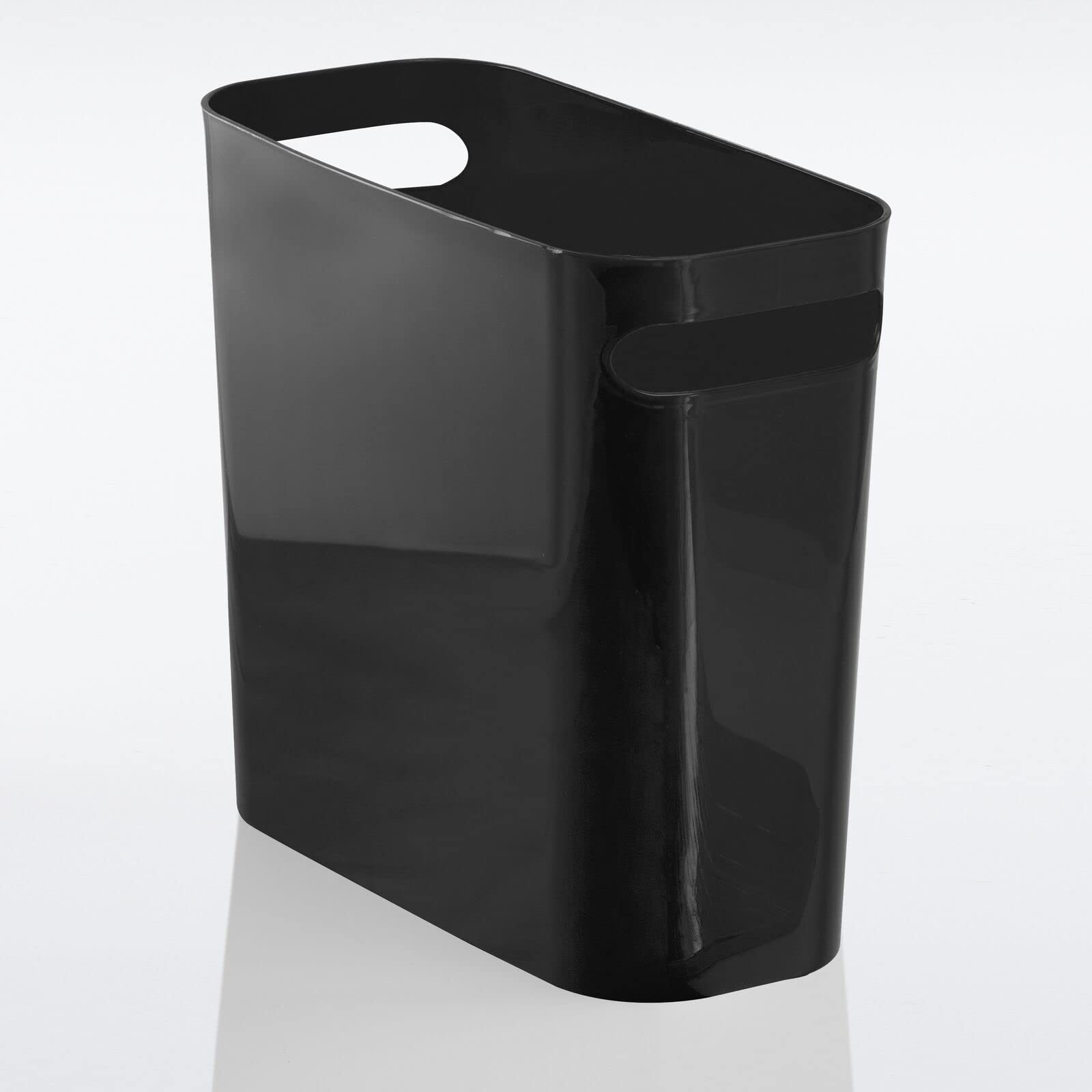 mDesign Plastic Small Trash Can, 1.5 Gallon/5.7-Liter Wastebasket, Narrow Garbage Bin with Handles for Bathroom, Laundry, Home Office - Holds Waste, Recycling, 10" High - Aura Collection, White