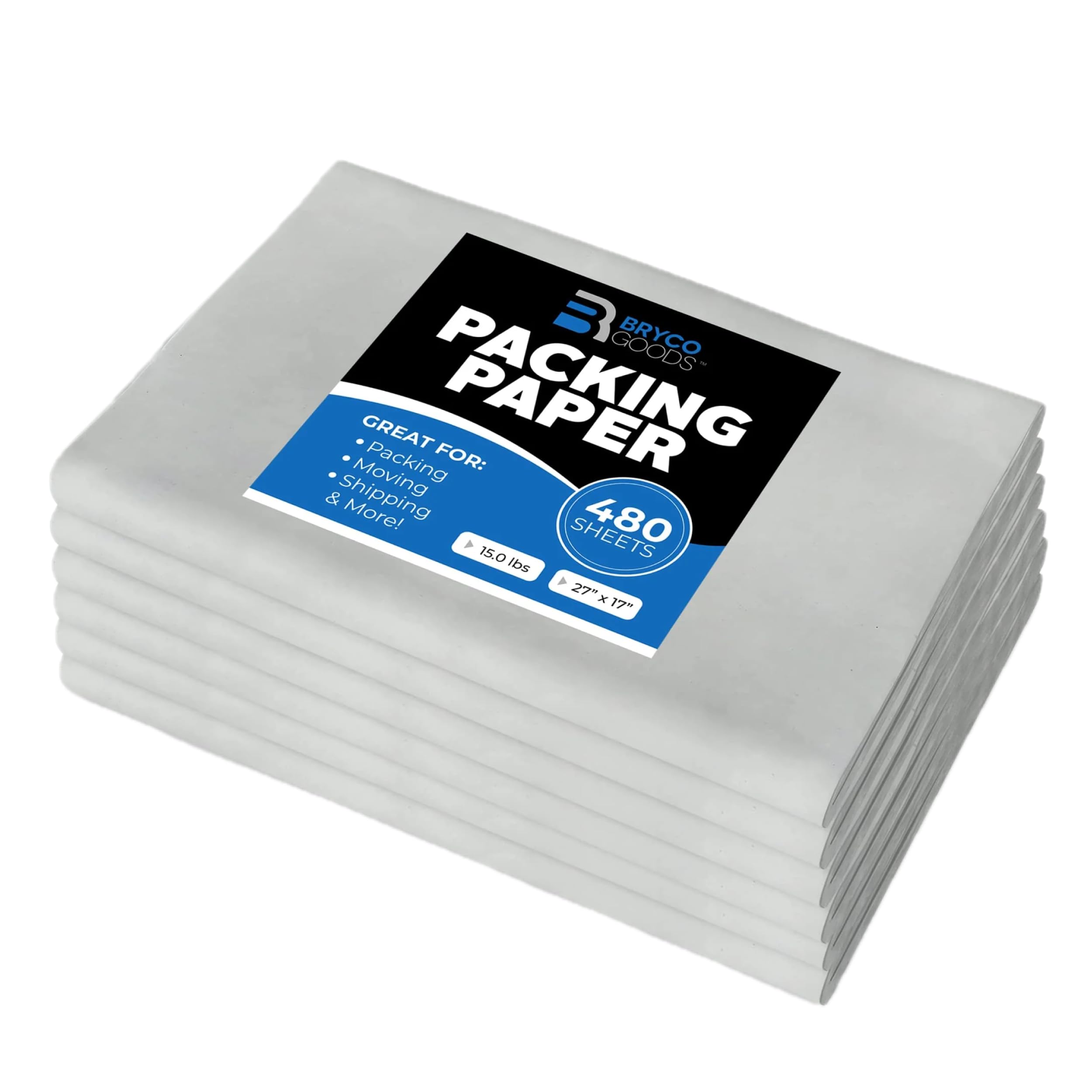 Packing Paper Sheets for Moving - 15lb - 480 Sheets of Newsprint Paper - Must Have in Your Moving Supplies - 27" x 17" - Made in USA