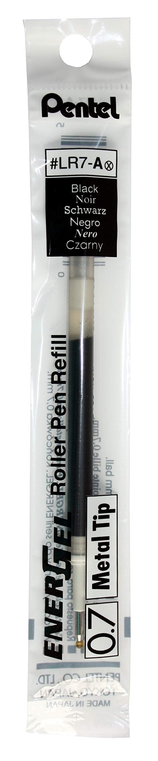 Pentel Refill Ink for BL57/BL77 EnerGel Liquid Gel Pen, Box of 12, 0.7mm, Metal Tip, Black Ink (LR7-A-12)