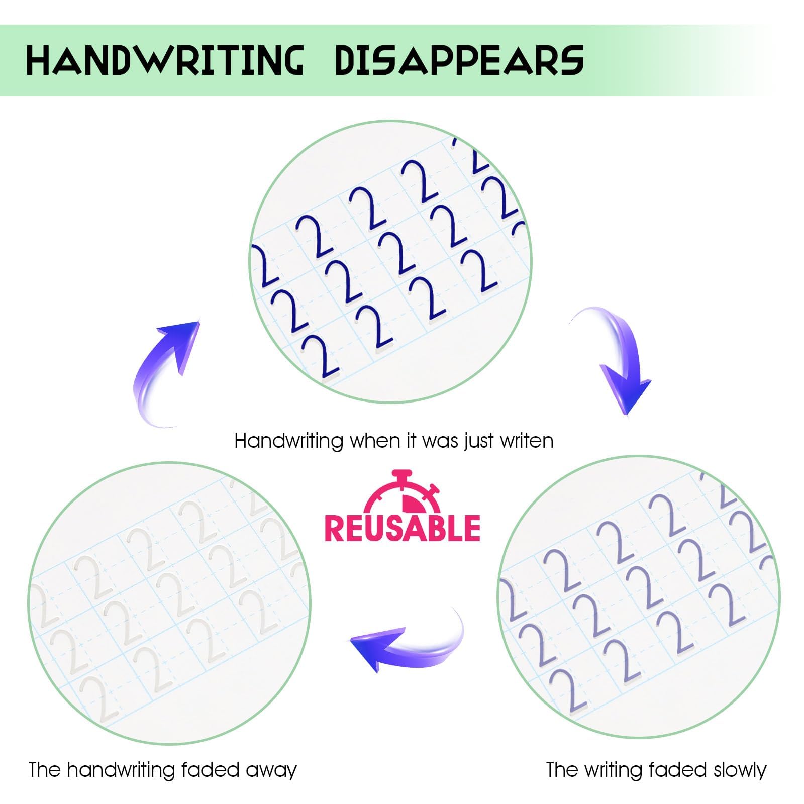Monking 4Pc Large Magic Practice Copybook for Kids,Handwriting Practice Book 4 Pack with Pen Refill English Cursive Calligraphy Reusable Age 3-8 ,11.4x8.3Inch (4pc+2 pen)