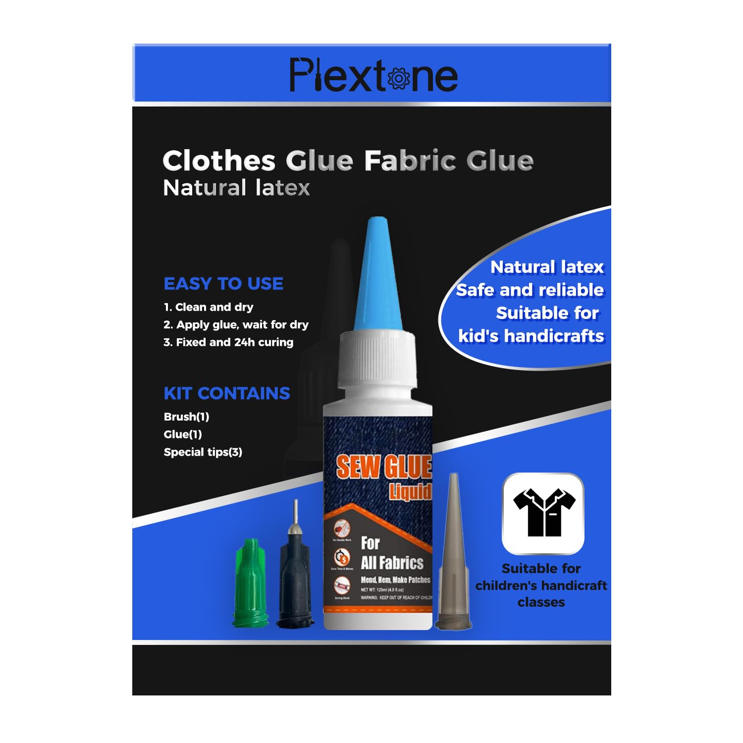 Plextone 1 Min Quick Bonding Fast Dry Sew Glue Liquid Reinforcing Adhesive Speedy Fix for All Fabrics Clothing Cotton Flannel Denim Leather Polyester Doll Repair (60ml)