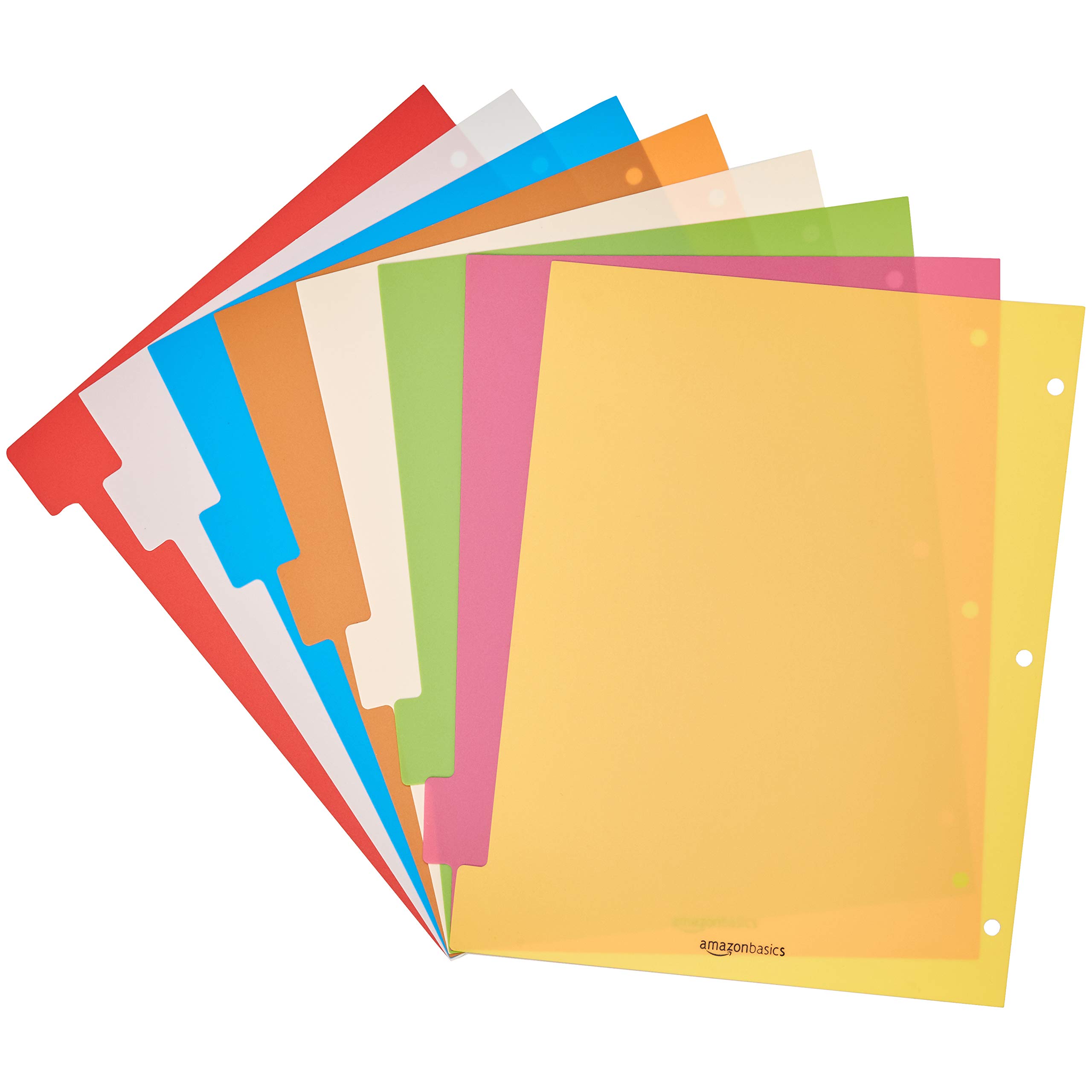 Amazon Basics 3-Ring Binder Plastic Divider Set, 3-Hole Punched Letter-Size 8-Tab Dividers - 6-Pack, Multicolor