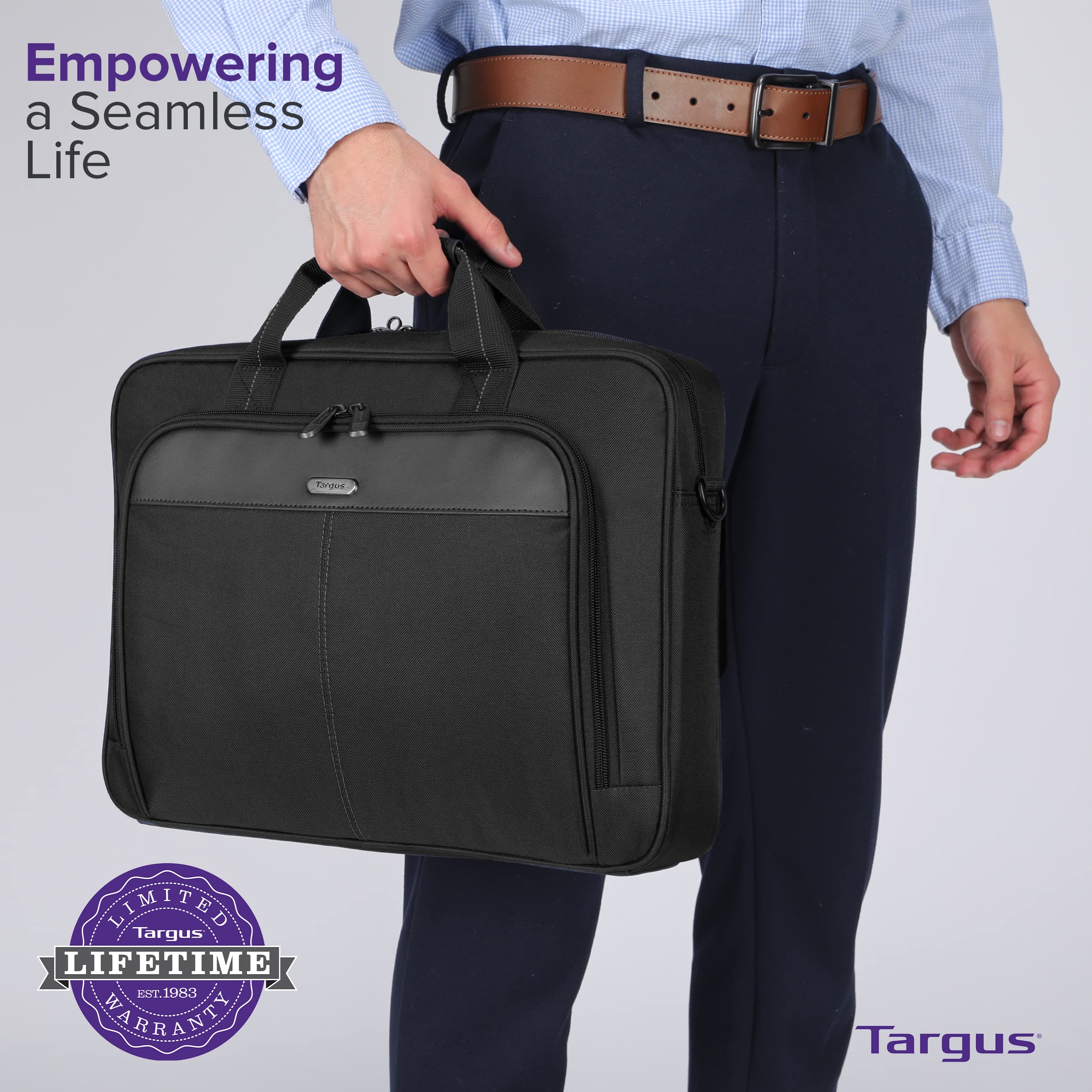 Targus Classic Slim Business Professional Travel and Commuter Bag for 16-Inch Laptop, Black (TCT027US)