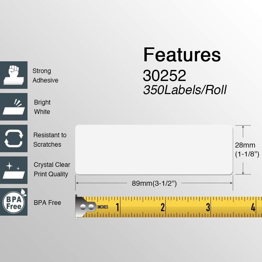 BETCKEY - Compatible DYMO 30252 (1-1/8" x 3-1/2") Address & Barcode Labels - Compatible with Rollo, DYMO Labelwriter 450, 4XL & Zebra Desktop Printers[10 Rolls/3500 Labels]