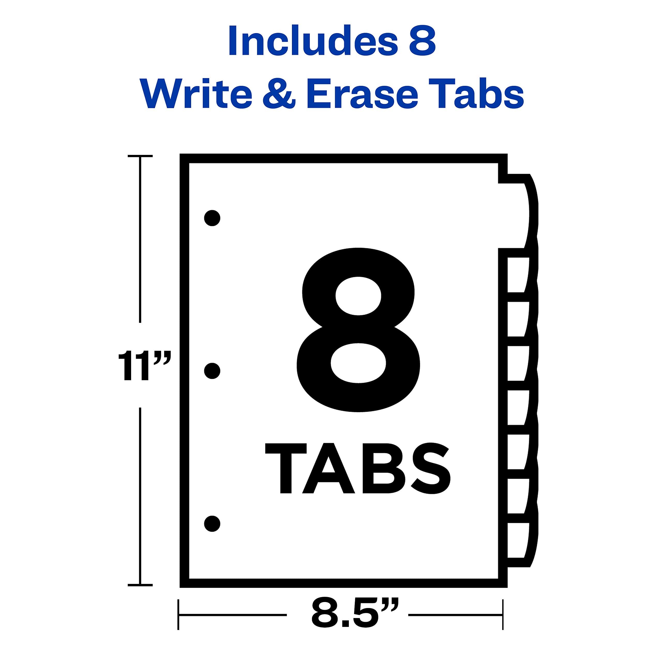 Avery 8-Tab Plastic Binder Dividers, Write & Erase Multicolor Big Tabs, 1 Set (16171),Translucent Multicolor