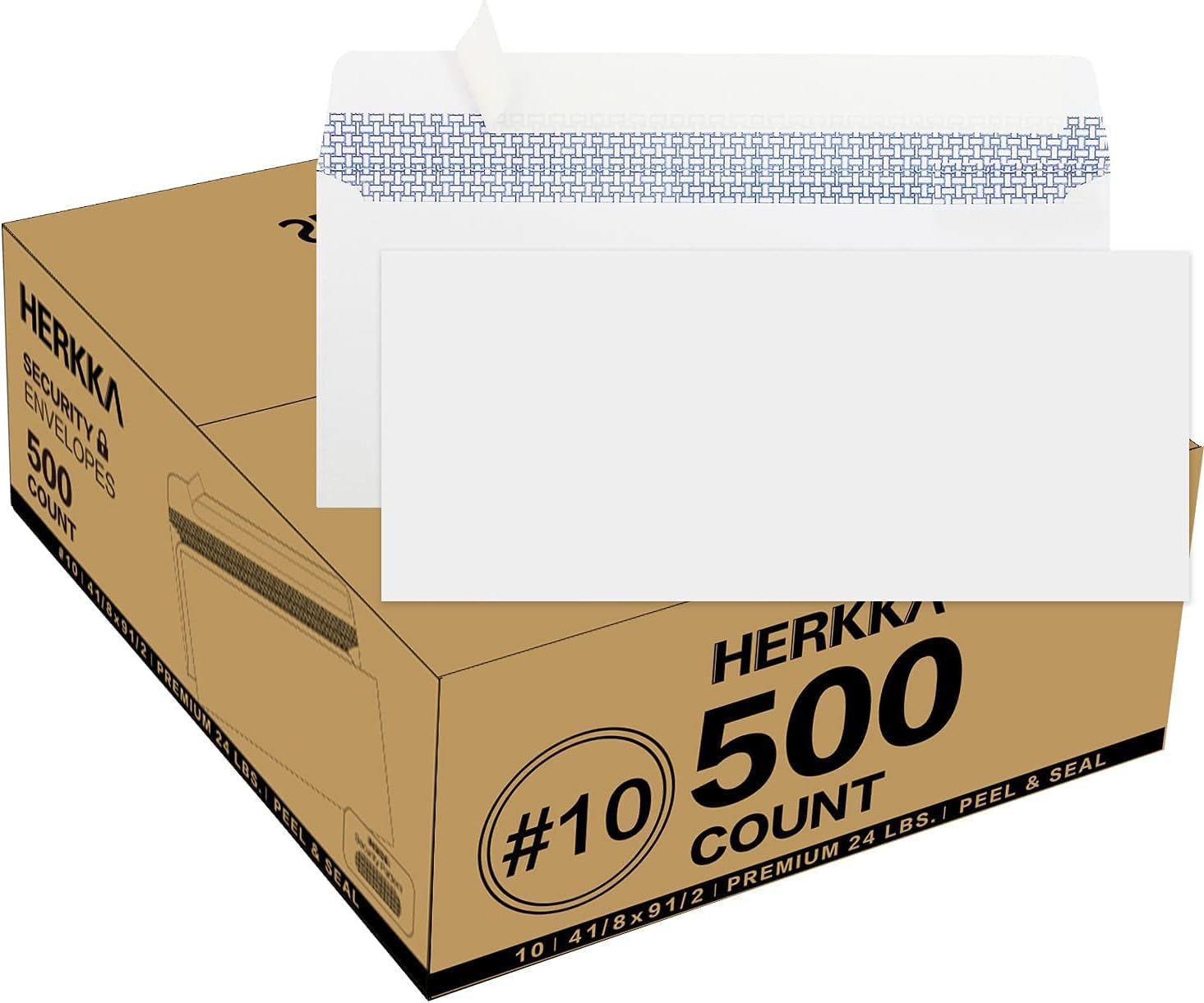 #10 Security Self-Seal Envelopes, No.10 Windowless Bussiness Envelopes, Security Tinted with Printer Friendly Design - Size 4-1/8 x 9-1/2 Inch - White - 24 LB - 500 Count
