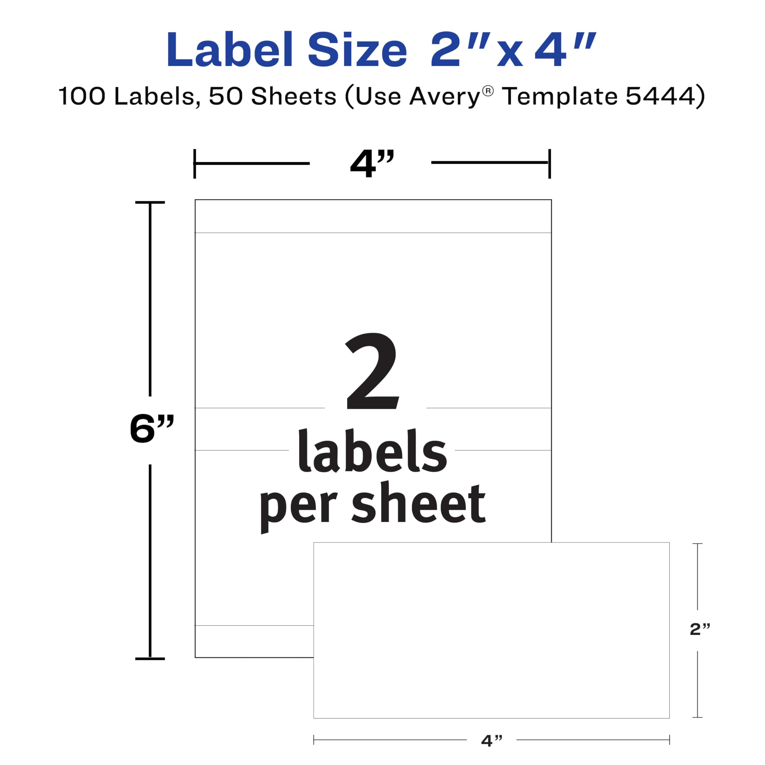 Avery Removable Print or Write 2" x 4" Labels -- Great for Home Organization Projects, Pack of 100 White Labels (5444)