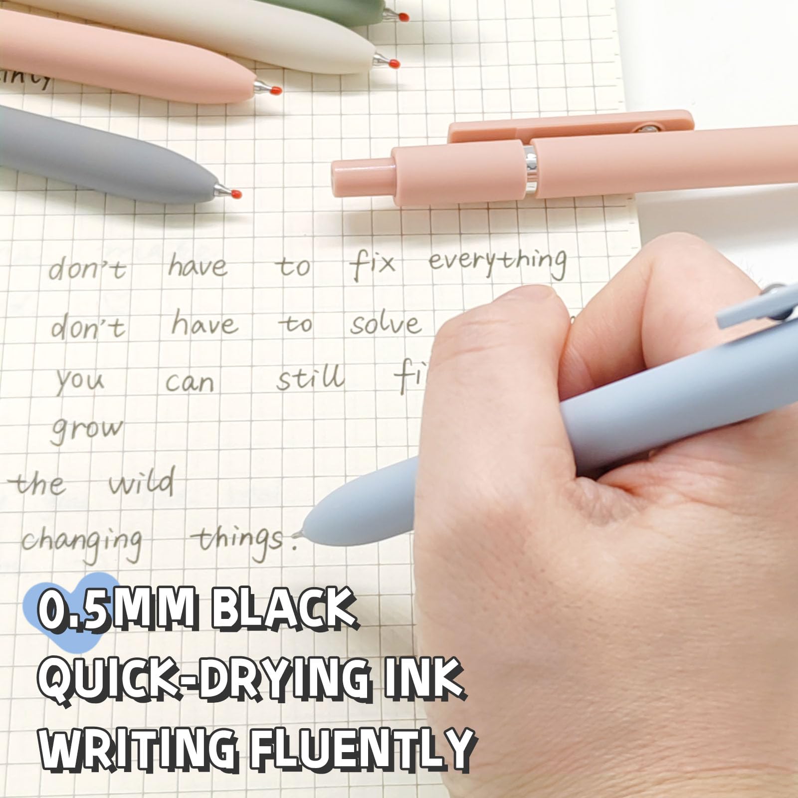 Gel Pens, 5 Pcs 0.5mm Japanese Black Ink Pens Fine Point Smooth Writing Pens, High-End Series Retractable Pens for Journaling Note Taking, Cute Office School Supplies Gifts for Women Men (Morandi)