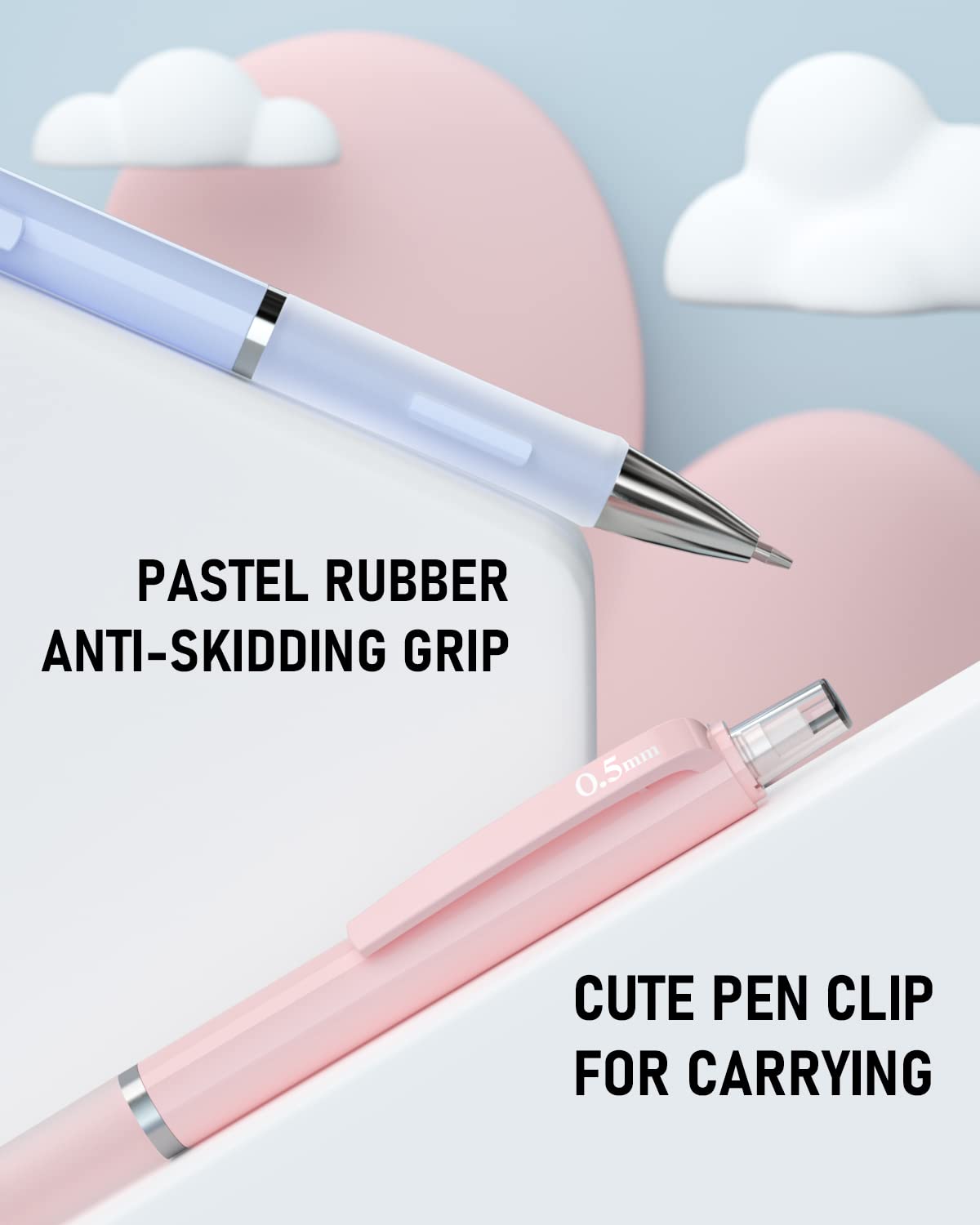 Nicpro 3 PCS Pastel Mechanical Pencil 0.5 mm for School, with 6 tubes HB Lead Refills, Erasers, Eraser Refills For Student Writing, Drawing, Sketching, Blue & Pink & Violet Colors - Come with Case