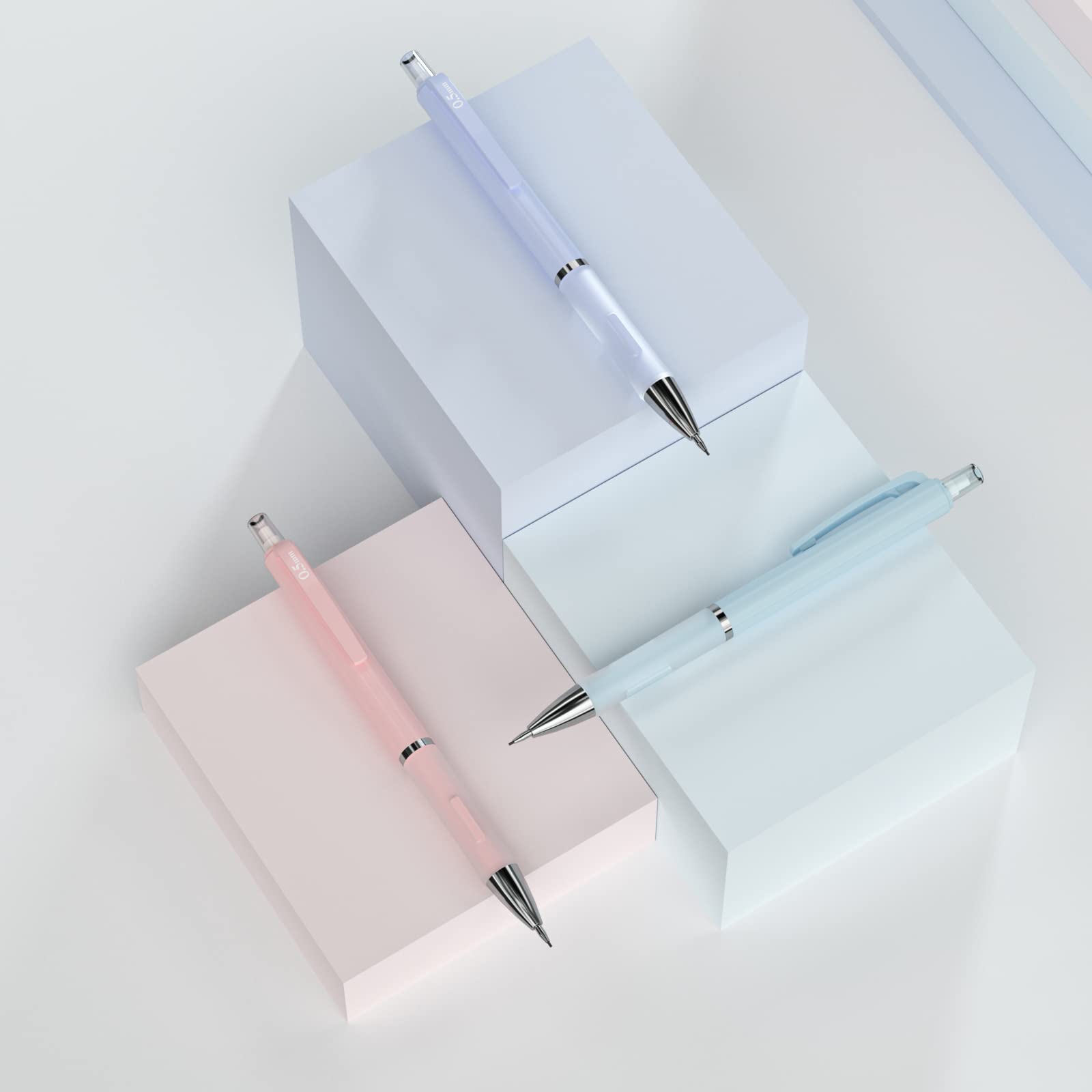 Nicpro 3 PCS Pastel Mechanical Pencil 0.5 mm for School, with 6 tubes HB Lead Refills, Erasers, Eraser Refills For Student Writing, Drawing, Sketching, Blue & Pink & Violet Colors - Come with Case