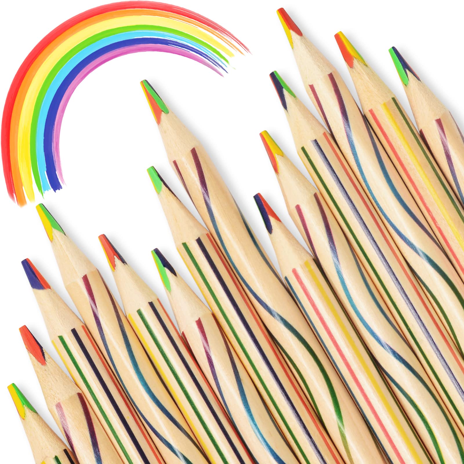 ThEast 30 Pieces Rainbow Colored Pencils, 4 Color in 1 Rainbow Pencils for Kids, Assorted Colors for Drawing Coloring Sketching Pencils For Drawing Stationery, Kids Gifts, Bulk, Pre-sharpened