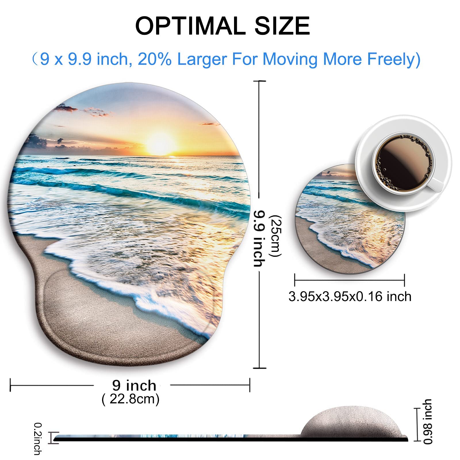 Ergonomic Mouse Pad with Wrist Support Rest,[ 20% Larger] Mousepad Gel Wrist Rest , with Coaster Non-Slip & Pain Relief for Computer, Desk, Home&Office-Beach
