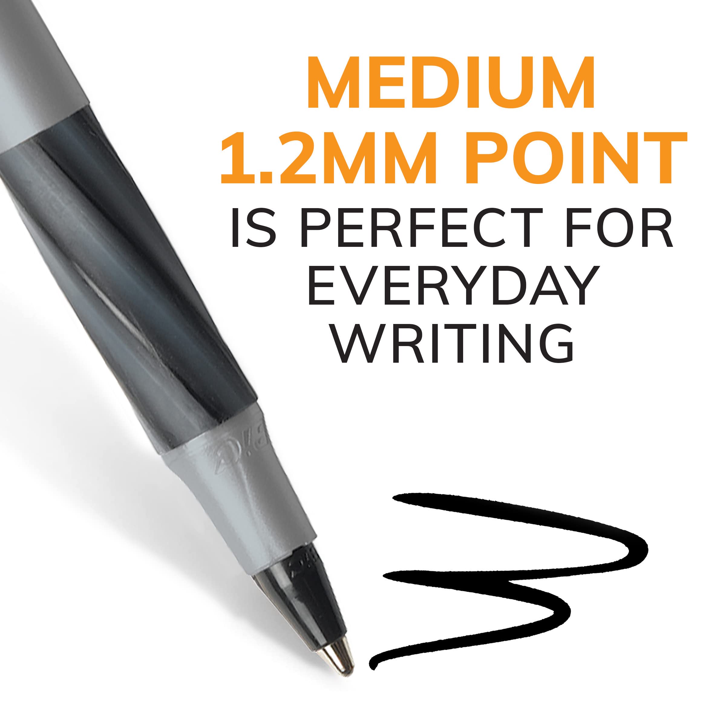 BIC Round Stic Grip Xtra Comfort Ballpoint Pen, Medium Point (1.2mm), Black, 12-Count
