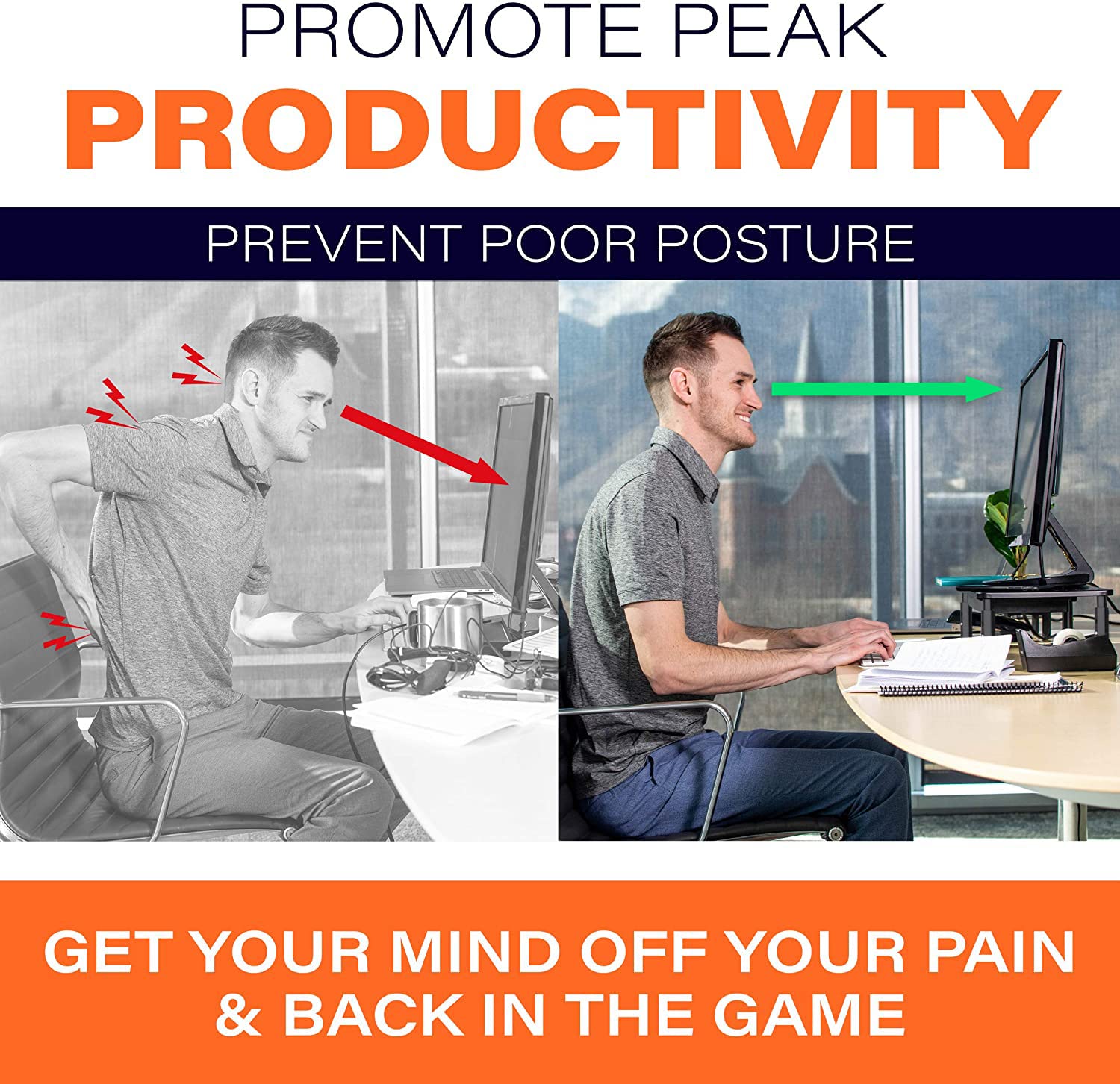 EVOOMI Back Saver Monitor Riser Stand with Drawer - 2 Pack - Gain 5 Weeks a Year, Less Pain & Peak Productivity with Anti Skid Mesh Metal Desktop Stand for PC Laptop Notebook Printer, Computer, iMac