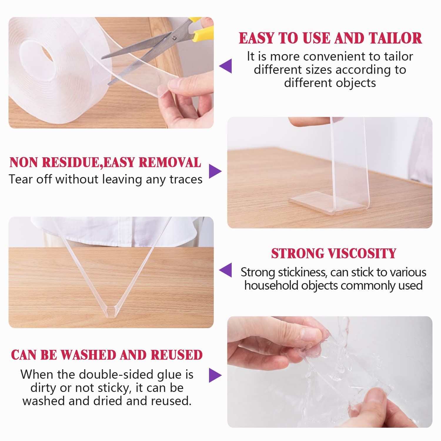 Nano Double Sided Tape Heavy Duty,Multipurpose Transparent Poster Tape, Adhesive Strips Strong Sticky Mounting Tape Transparent Tape Picture Hanging Strips Gel Tape (Transparent, 9.84FT)