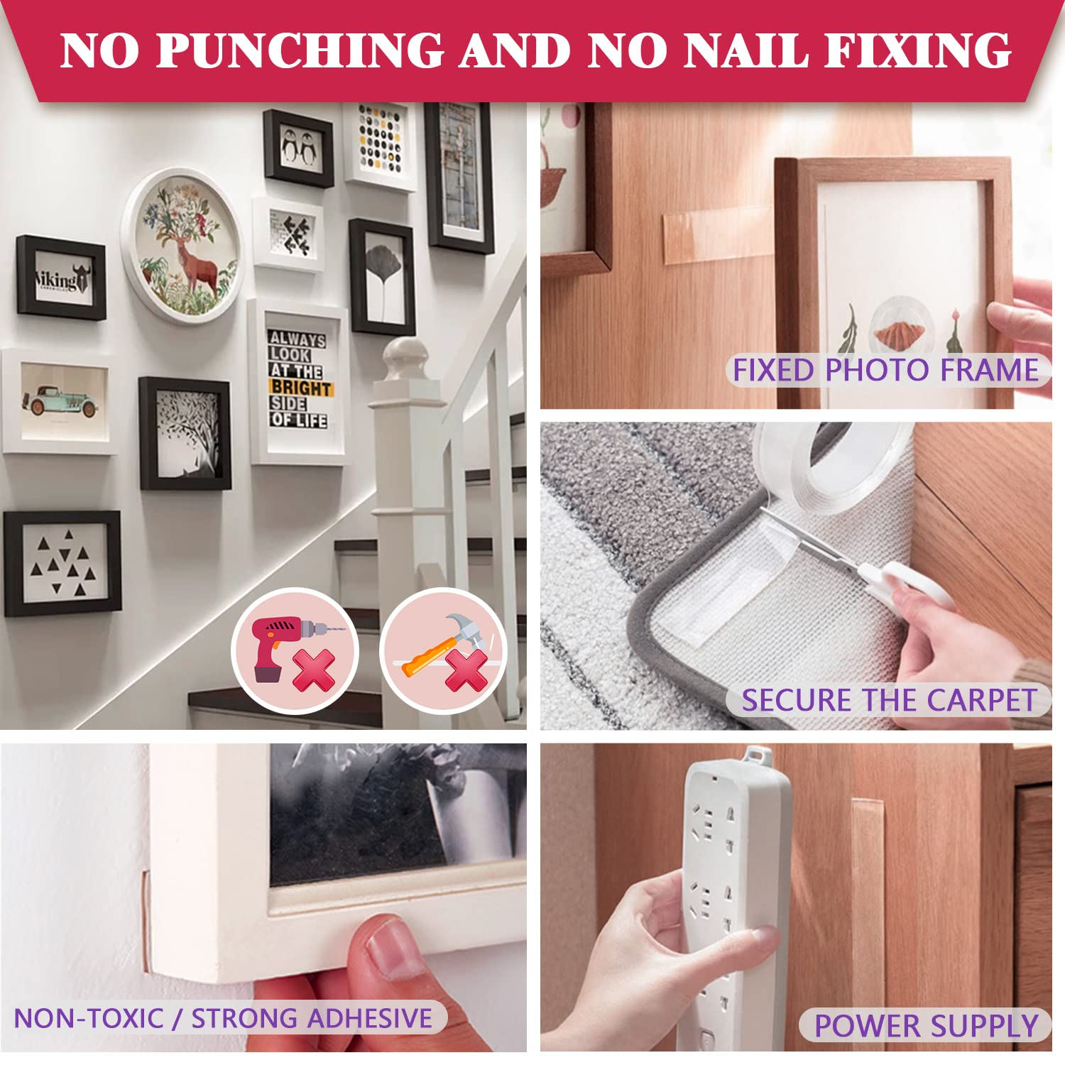 Nano Double Sided Tape Heavy Duty,Multipurpose Transparent Poster Tape, Adhesive Strips Strong Sticky Mounting Tape Transparent Tape Picture Hanging Strips Gel Tape (Transparent, 9.84FT)