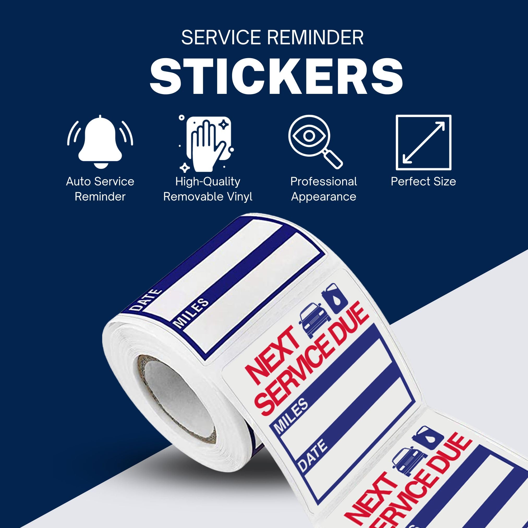 PERFORMORE 2” x 2” Oil Change Stickers, 300 Sitckers Per Roll, Auto Service Reminder Sticker Roll, Next Service Due Sticker Labels, Removable Vinyl Stickers for Cars Windows Windshield (1 Roll) (1)