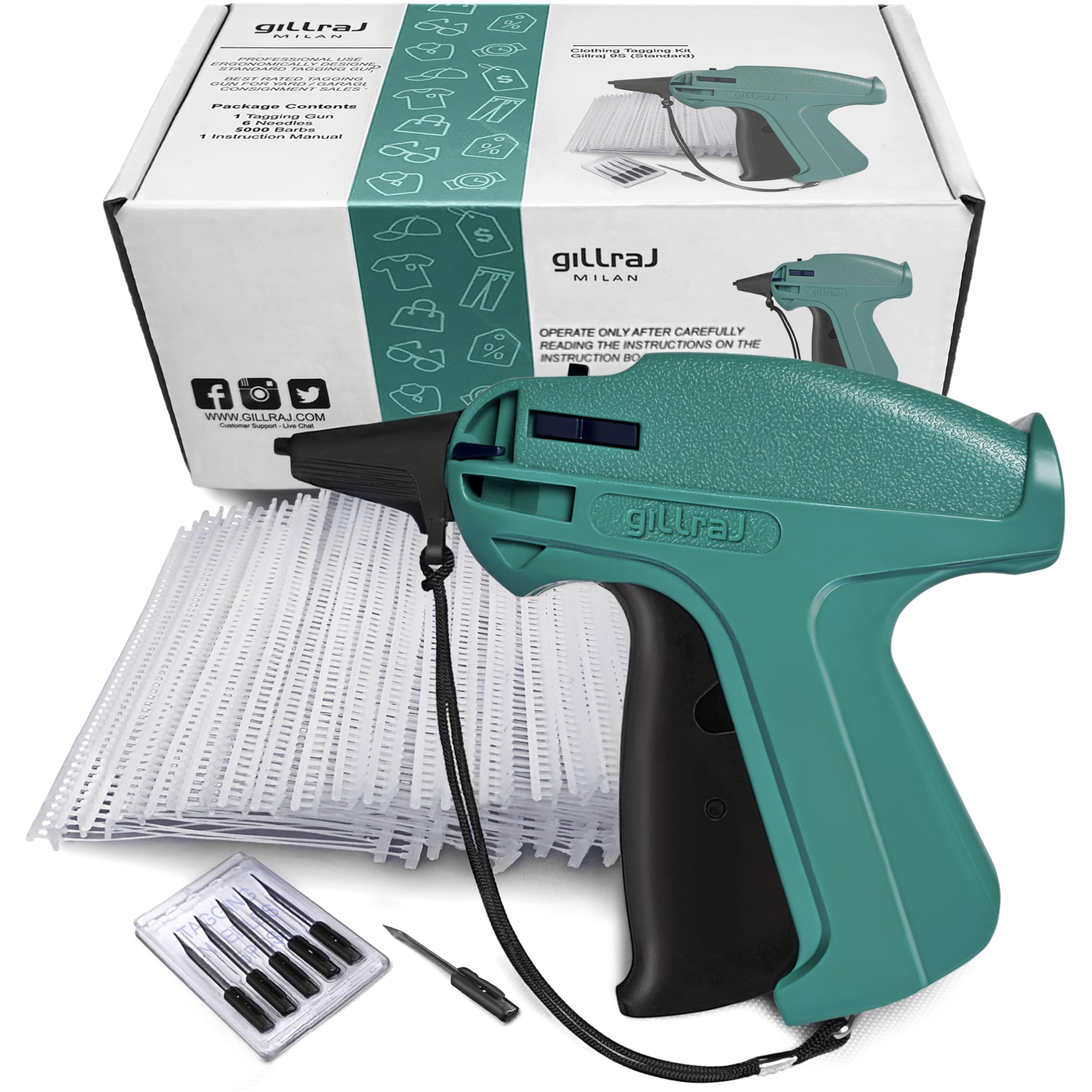 GILLRAJ Clothing Tagging Gun with 5000 pcs 2" Standard Barbs and 6 Needles Clothes Retail Price Tag Gun Set Kit for Boutique Store Warehouse Consignment Garage Yard Sale
