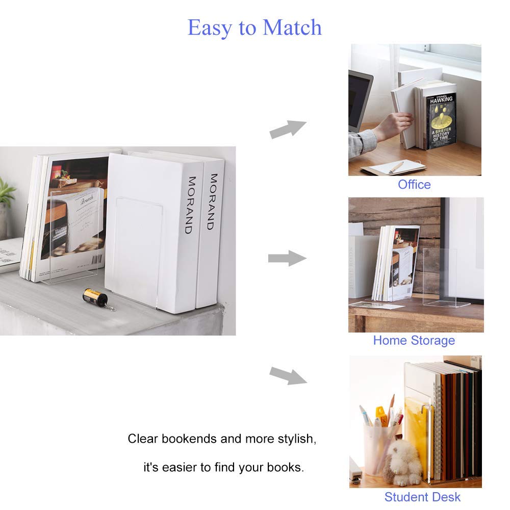 MerryNine Plastic Acrylic Bookends Pair Organizer Bookshelf Decor Decorative Bedroom Library Office School Supplies Stationery Gift (Plastic Acrylic_1 Pairs)
