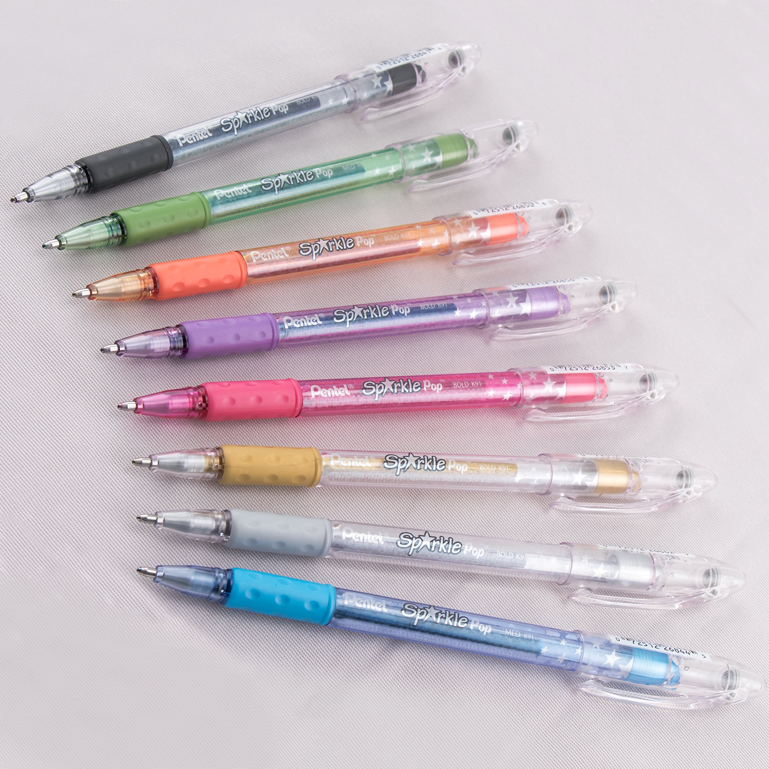 Pentel Sparkle Pop Metallic Gel Pen, 1.0mm Bold Line, Assorted Colors, Pack of 8 (K91BP8M)