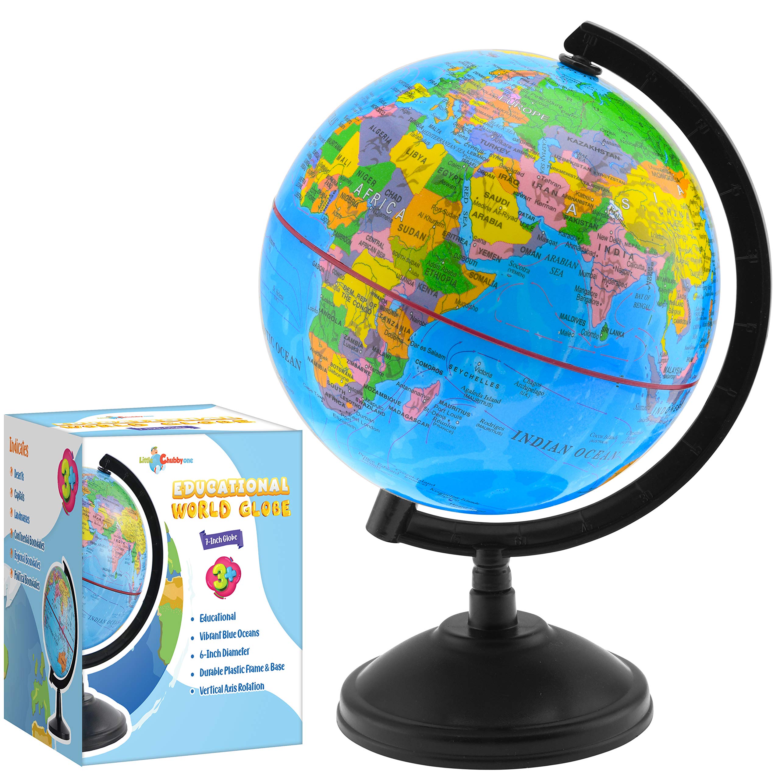 Little Chubby One 7-inch Globe - Educational and Decorative Piece - Assorted Markers for Coloring Spinning Globe Ideal for Learning Geography and Perfect Decor for Kids Room