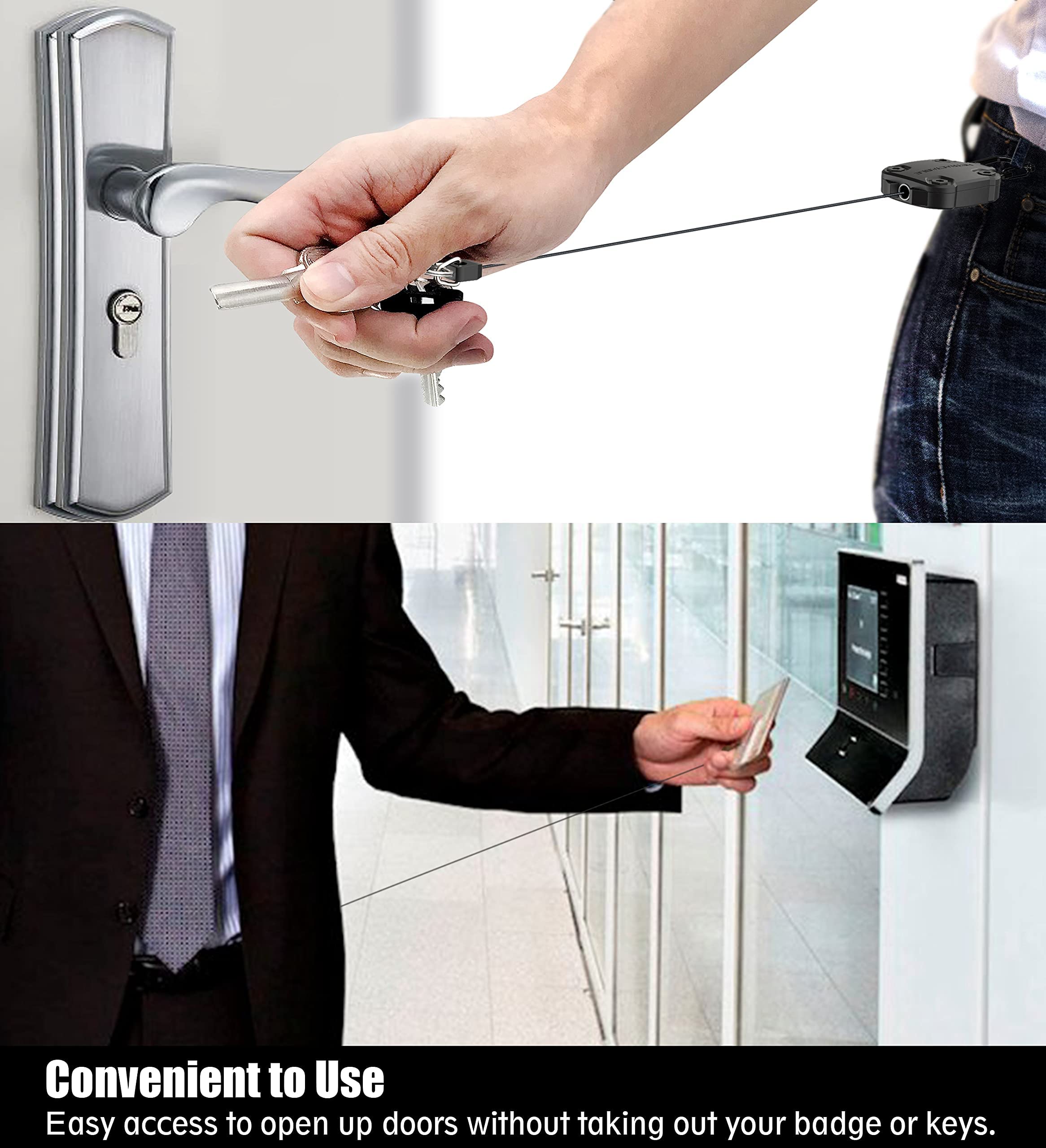 2 Pack ELV Self Retractable ID Badge Holder Key Reel, Heavy Duty, 32 Inches Cord, Carabiner Key Chain, Retractable Keychain Key Holder, Hold Up to 15 Keys and Tools (Black)