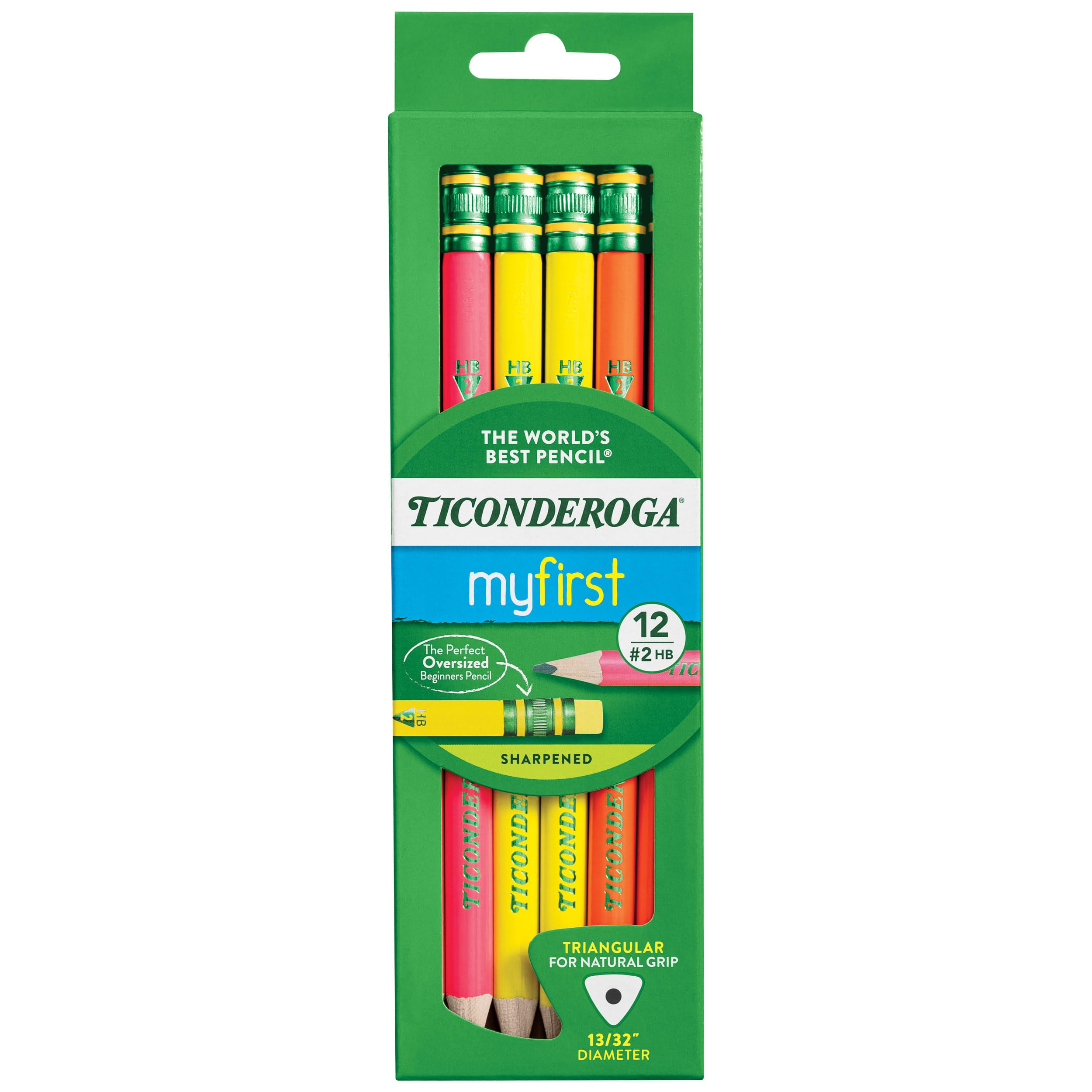 Ticonderoga My First Tri-Write Wood-Cased Pencils, Neon Colors, 12 Count (X13012)