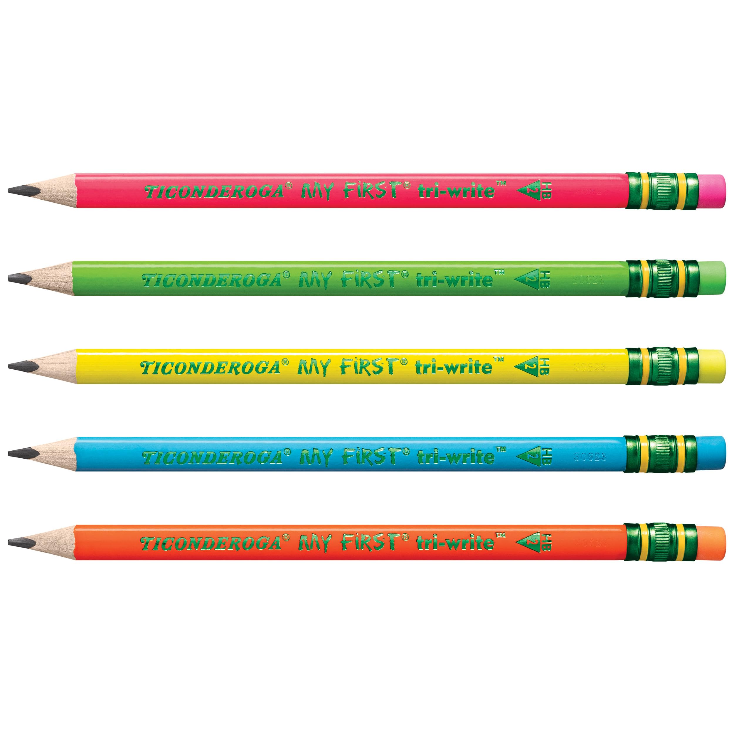 Ticonderoga My First Tri-Write Wood-Cased Pencils, Neon Colors, 12 Count (X13012)