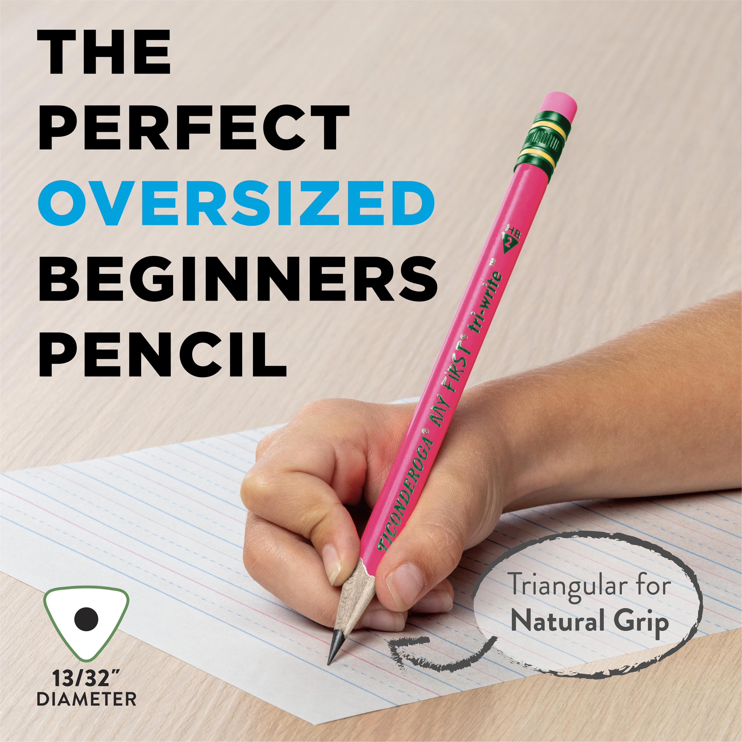 Ticonderoga My First Tri-Write Wood-Cased Pencils, Neon Colors, 12 Count (X13012)