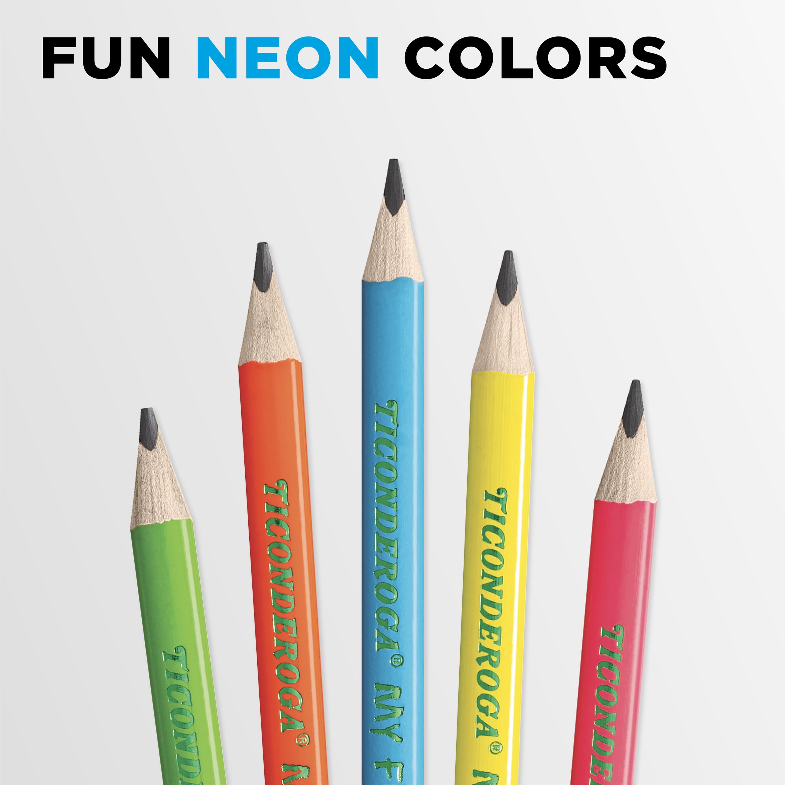 Ticonderoga My First Tri-Write Wood-Cased Pencils, Neon Colors, 12 Count (X13012)