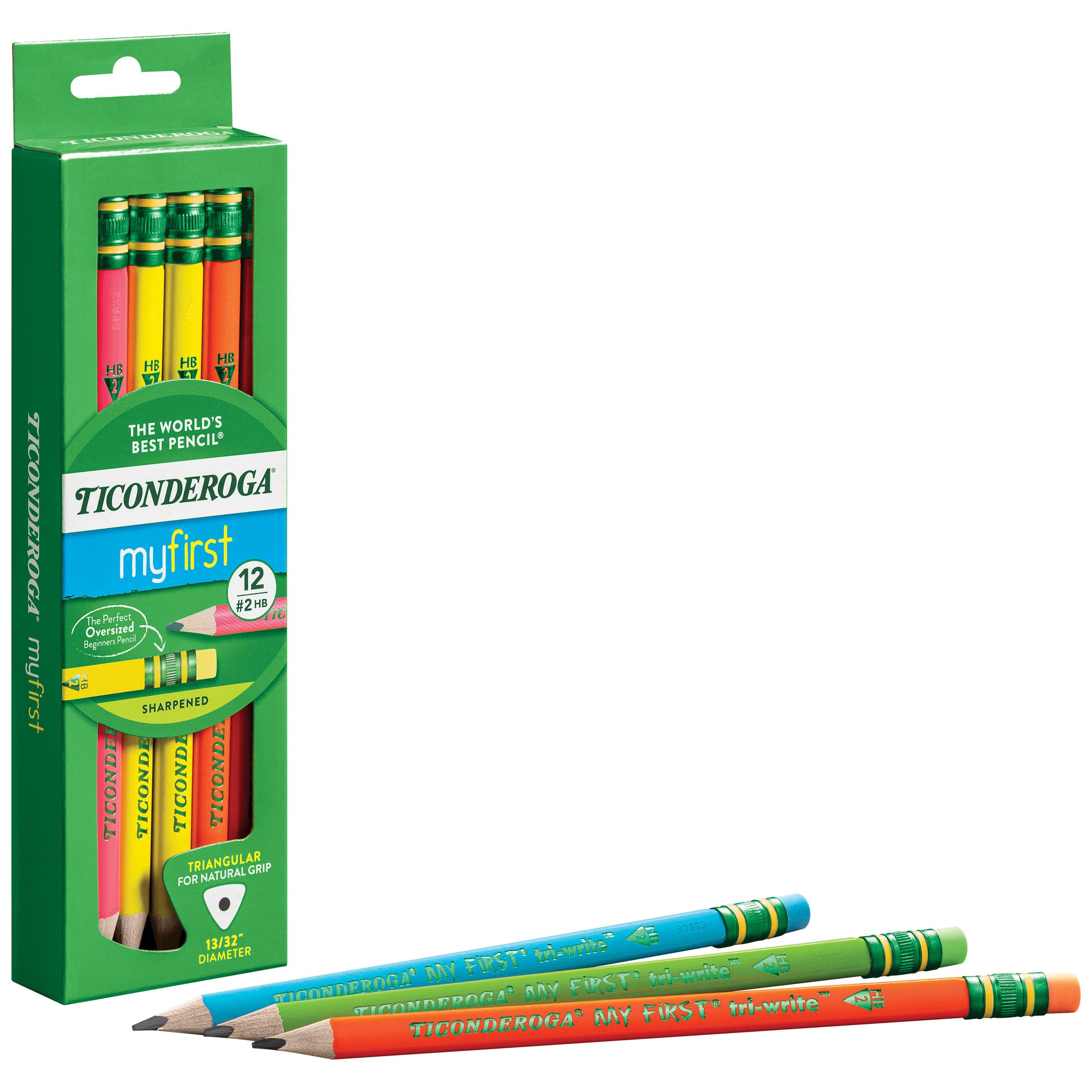 Ticonderoga My First Tri-Write Wood-Cased Pencils, Neon Colors, 12 Count (X13012)
