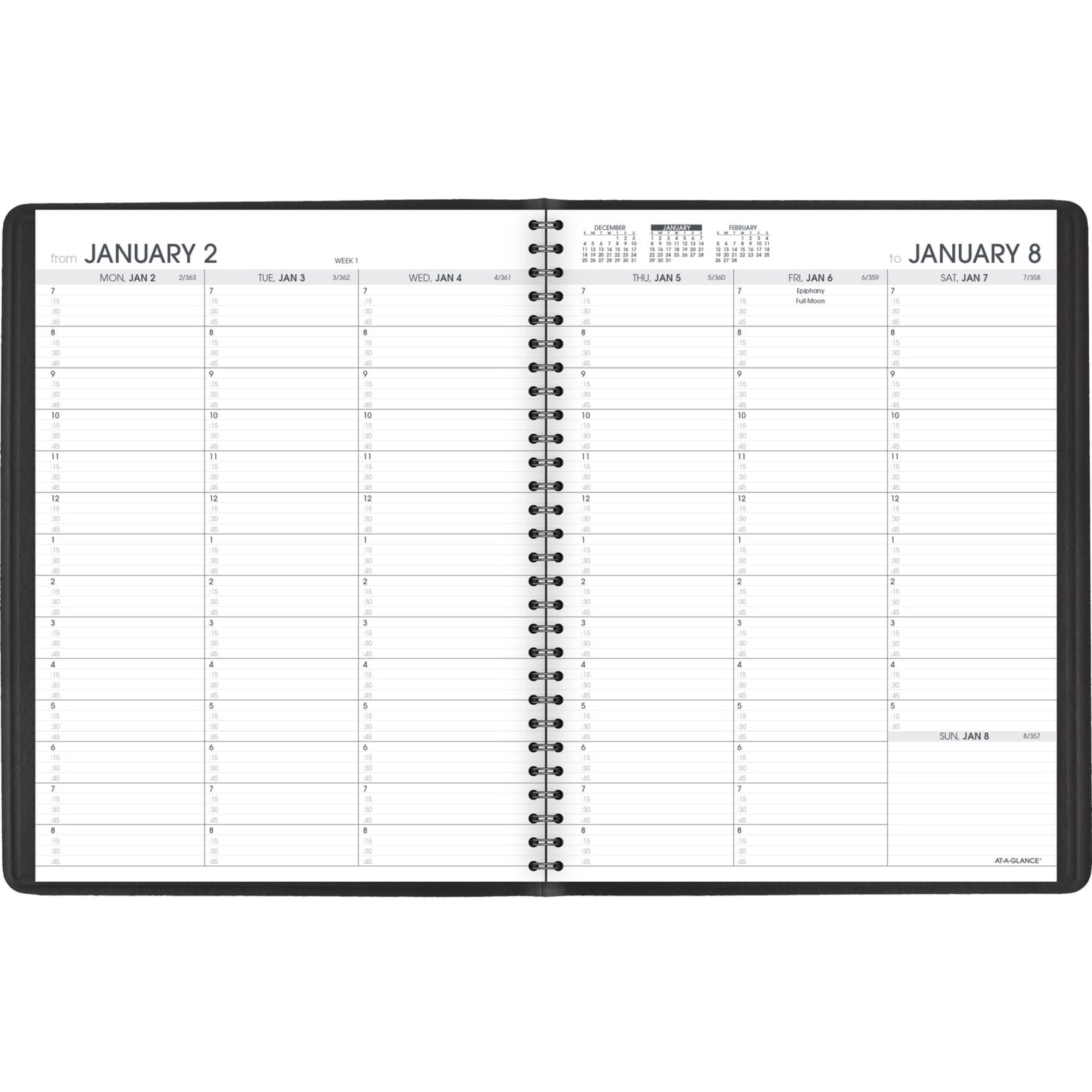 AT-A-GLANCE 2023 Weekly Planner, Quarter-Hourly Appointment Book, 8-1/4" x 11", Large, Black (7095005)
