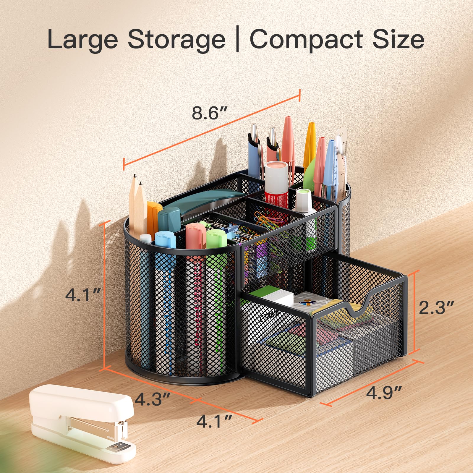 Desk Organizer Mesh Desktop Office Supplies Multi-functional Caddy Pen Holder Stationery with 8 Compartments and 1 Drawer for Office, Home, School, Classroom by Pipishell