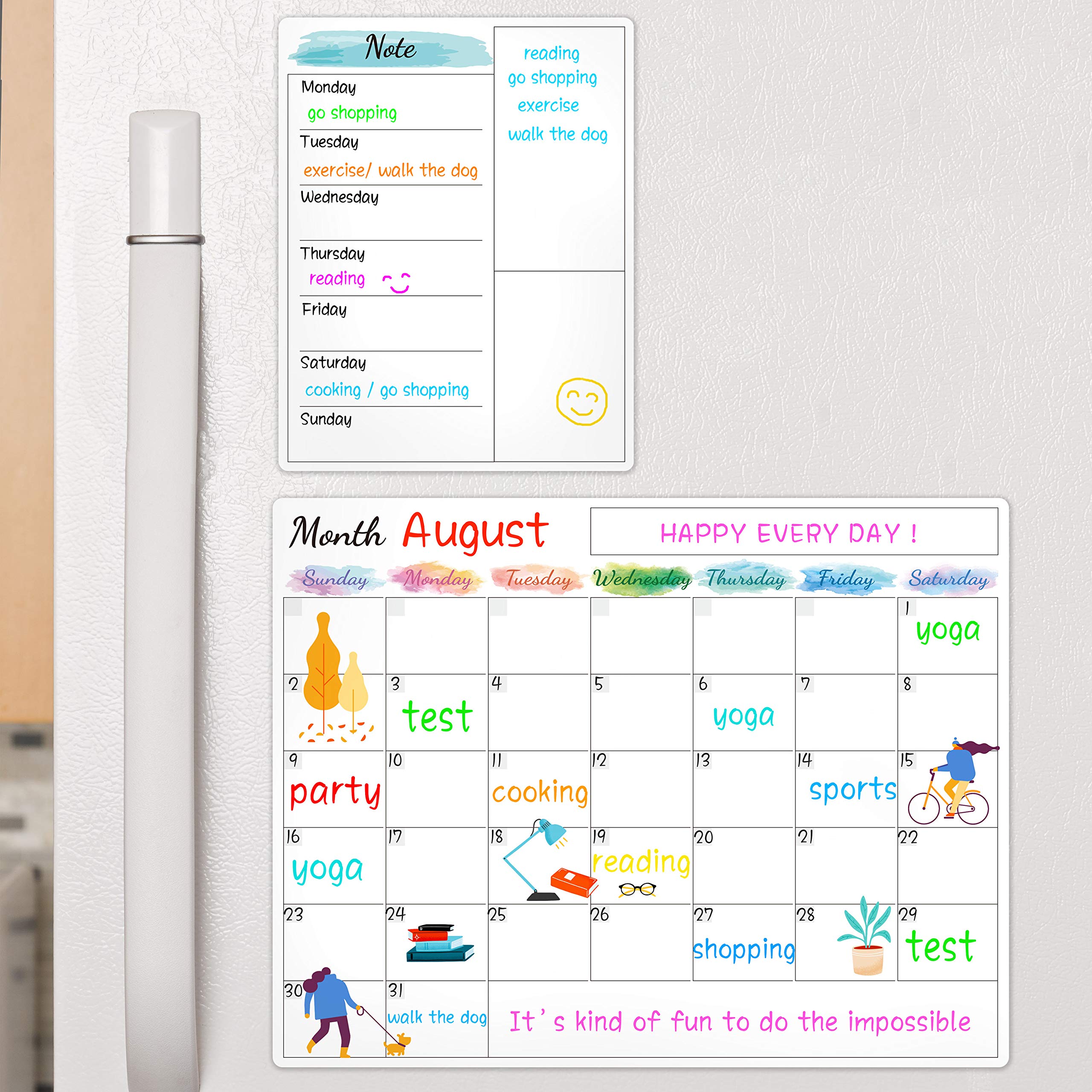 Dry Erase Fridge Magnetic Calendar - White Board Magnetic Calendar for Refrigerator Magnetic Calendar Kitchen Decor, 15"x 11.5", Calendar with Thin Protective Film and Grocery List Magnet Pad