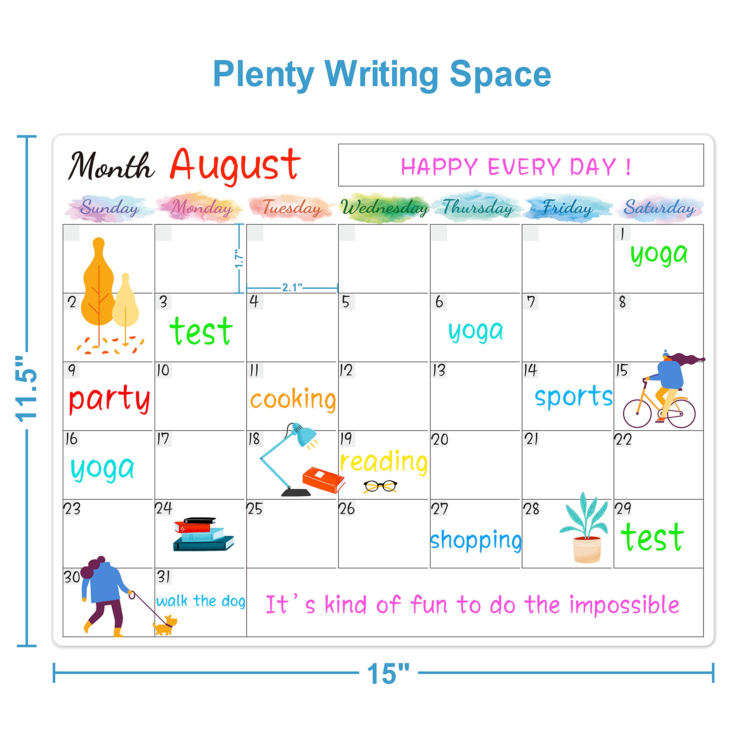 Dry Erase Fridge Magnetic Calendar - White Board Magnetic Calendar for Refrigerator Magnetic Calendar Kitchen Decor, 15"x 11.5", Calendar with Thin Protective Film and Grocery List Magnet Pad