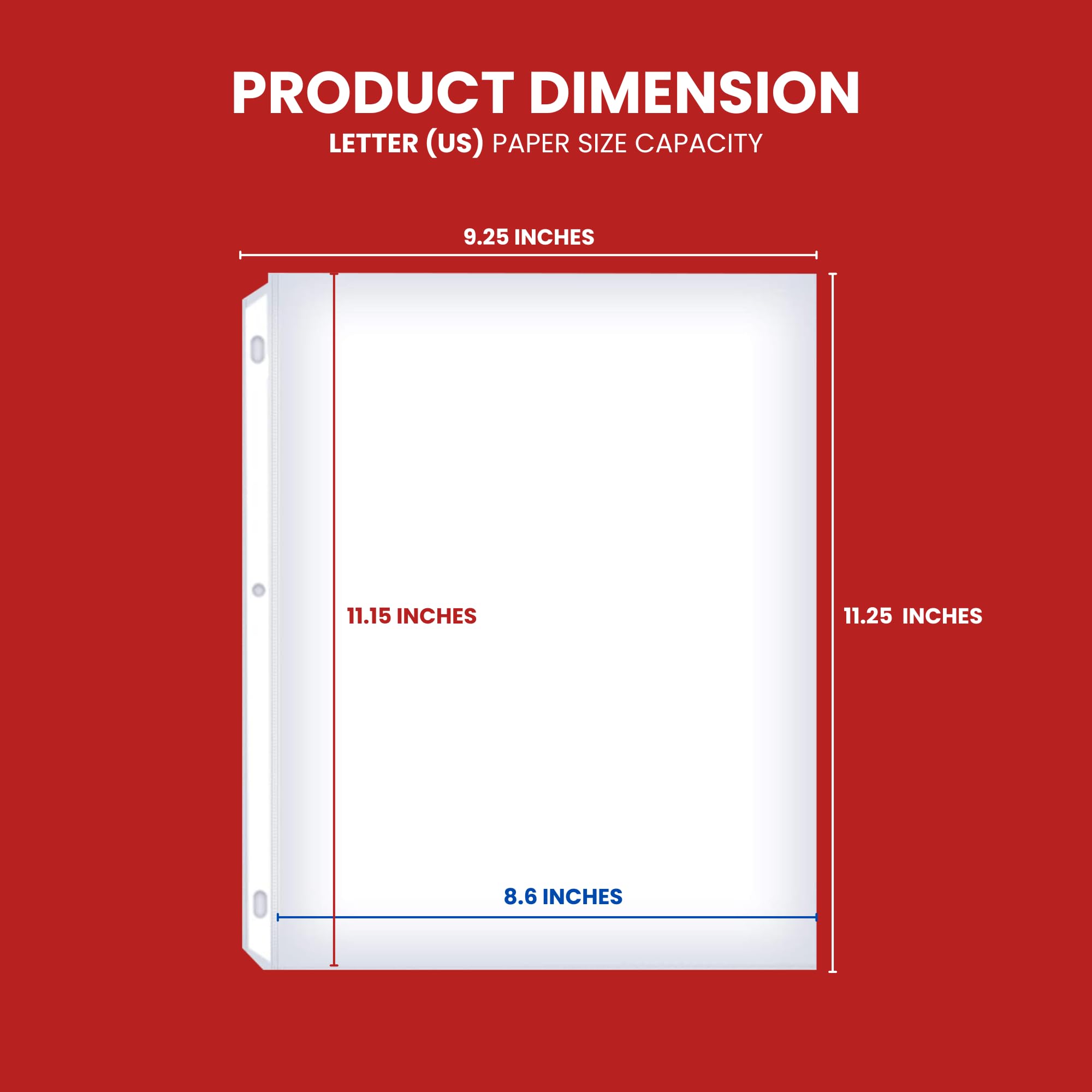 100 Clear Sheet Protectors, 8.5" x 11" Clear Page Protectors for 3 Ring Binder, Plastic Sheet Sleeves, Top Loading Paper Protector with Reinforced Holes, Archival Safe for Documents and Photos