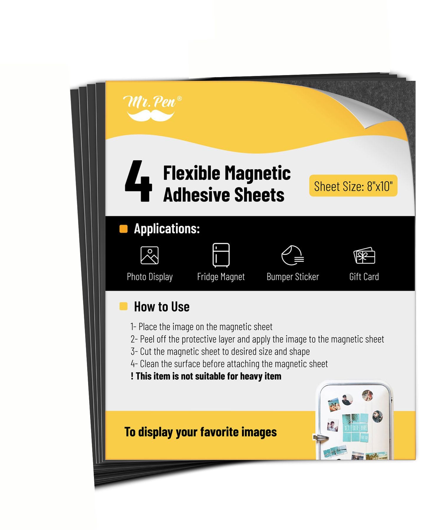 Mr. Pen- Adhesive Magnetic Sheets, 8" x 10", 4 Pack, Magnetic Sheet, Magnetic Paper, Magnet Paper Sheets, Magnetic Sheets with Adhesive Backing, Flexible Magnetic Sheet, Photo Magnets, Magnet Sheet