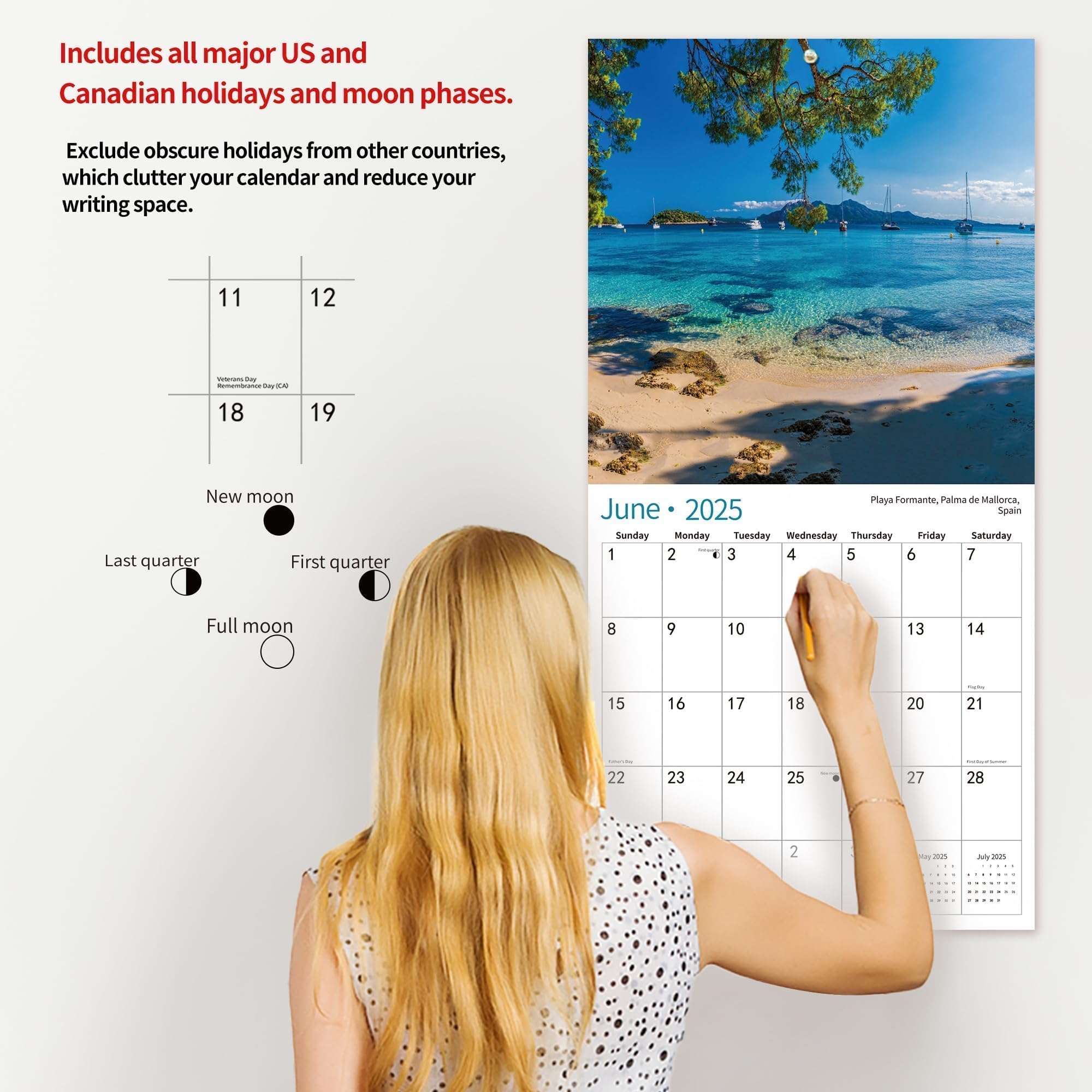 2023 Wall Calendar,14 Monthly Wall Calendar BEACHES Nov. 2022 - Dec. 2023, 12" x 24" Opened,Full Page Months Thick Paper for Gift Calendar Organizing & Planning