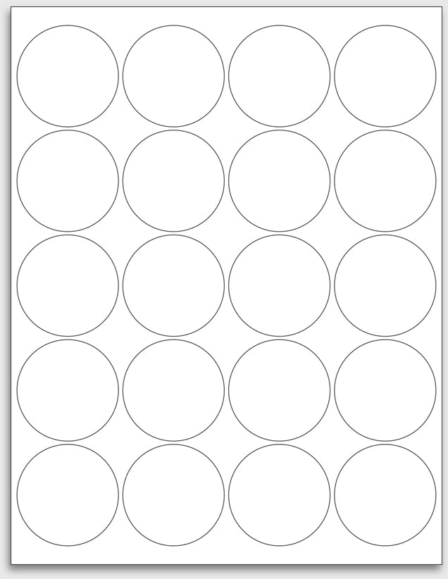 Laser / Ink Jet White Labels (2" Round for Printing with NO BLEED - 20 Per Page | 500 Labels)