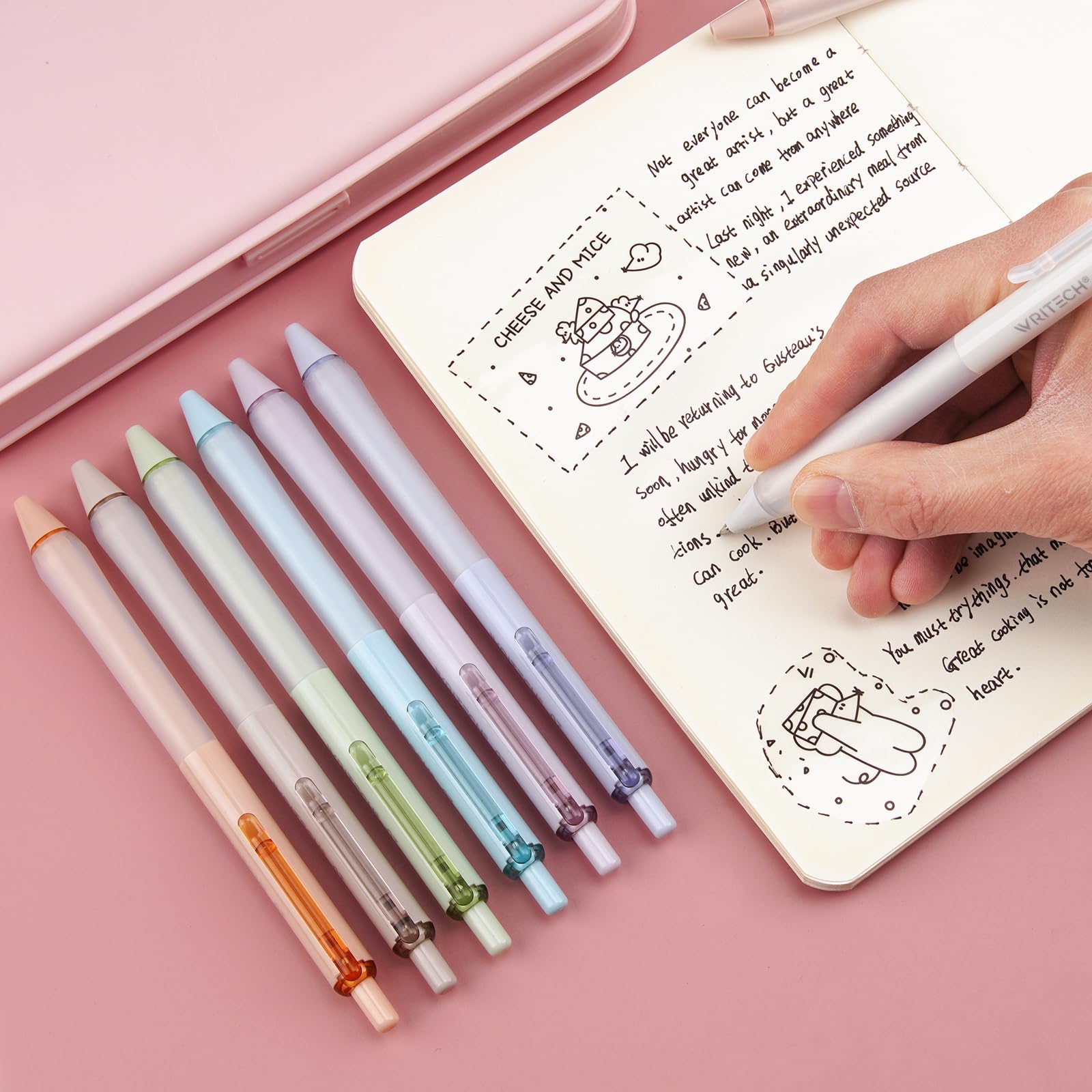 WRITECH Gel Ink Retractable Pens: Black Ink 0.7mm medium Point Pen Set, Extra Smooth Tip No Bleed Smear Smudge Refillable Clickable Pens Bulk for Writing Journaling Multicolor Fine Pens 8ct