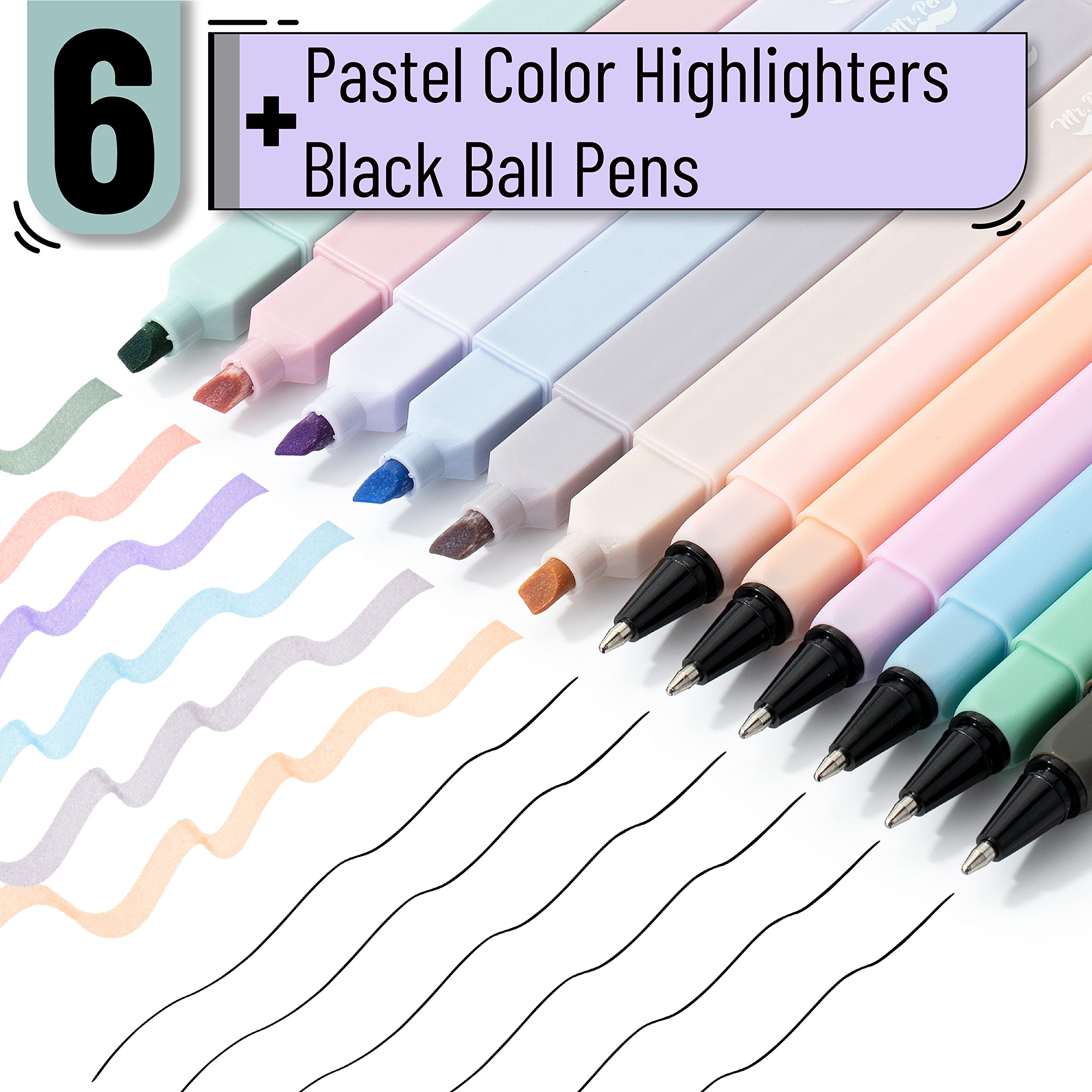 Mr. Pen- Aesthetic Highlighters and Pens No Bleed, 12 Pack, Pastel Color Bible Highlighters No Bleed, Black Ink Bible Pens, Highlighter Pens, No Bleed Highlighters for Bibles, Bible Pens