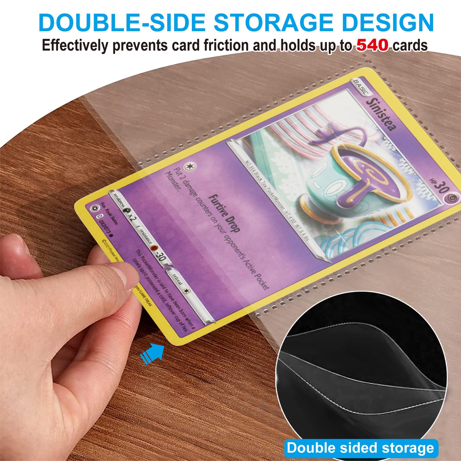 ABLY 540 Pockets Double-Sided Trading Card Pages Sleeves 9-Pocket Clear Plastic Game Card Protectors for Skylanders, Pokemon, Baseball Cards and More, Fit 3 Ring Binder (30 Pages)