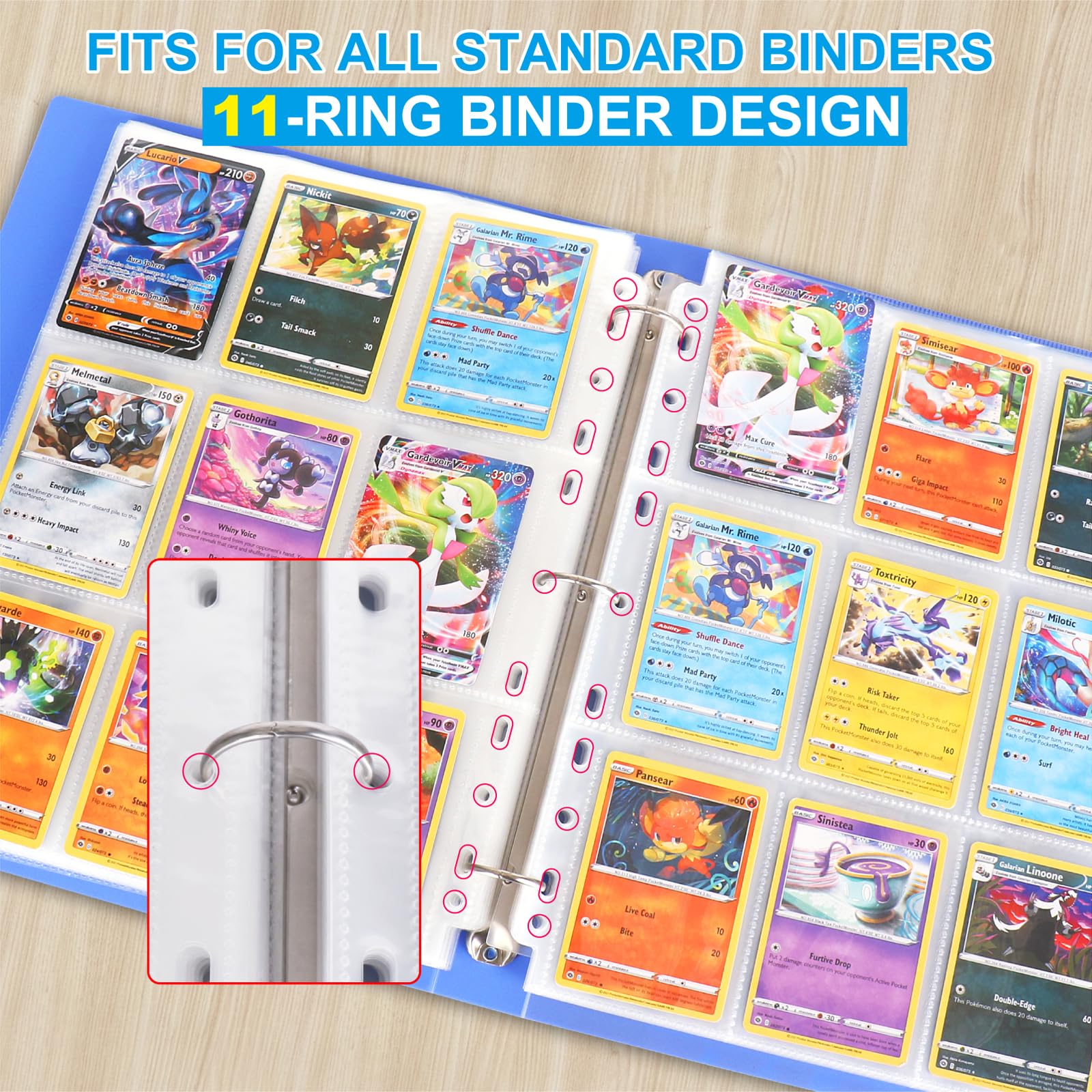 ABLY 540 Pockets Double-Sided Trading Card Pages Sleeves 9-Pocket Clear Plastic Game Card Protectors for Skylanders, Pokemon, Baseball Cards and More, Fit 3 Ring Binder (30 Pages)