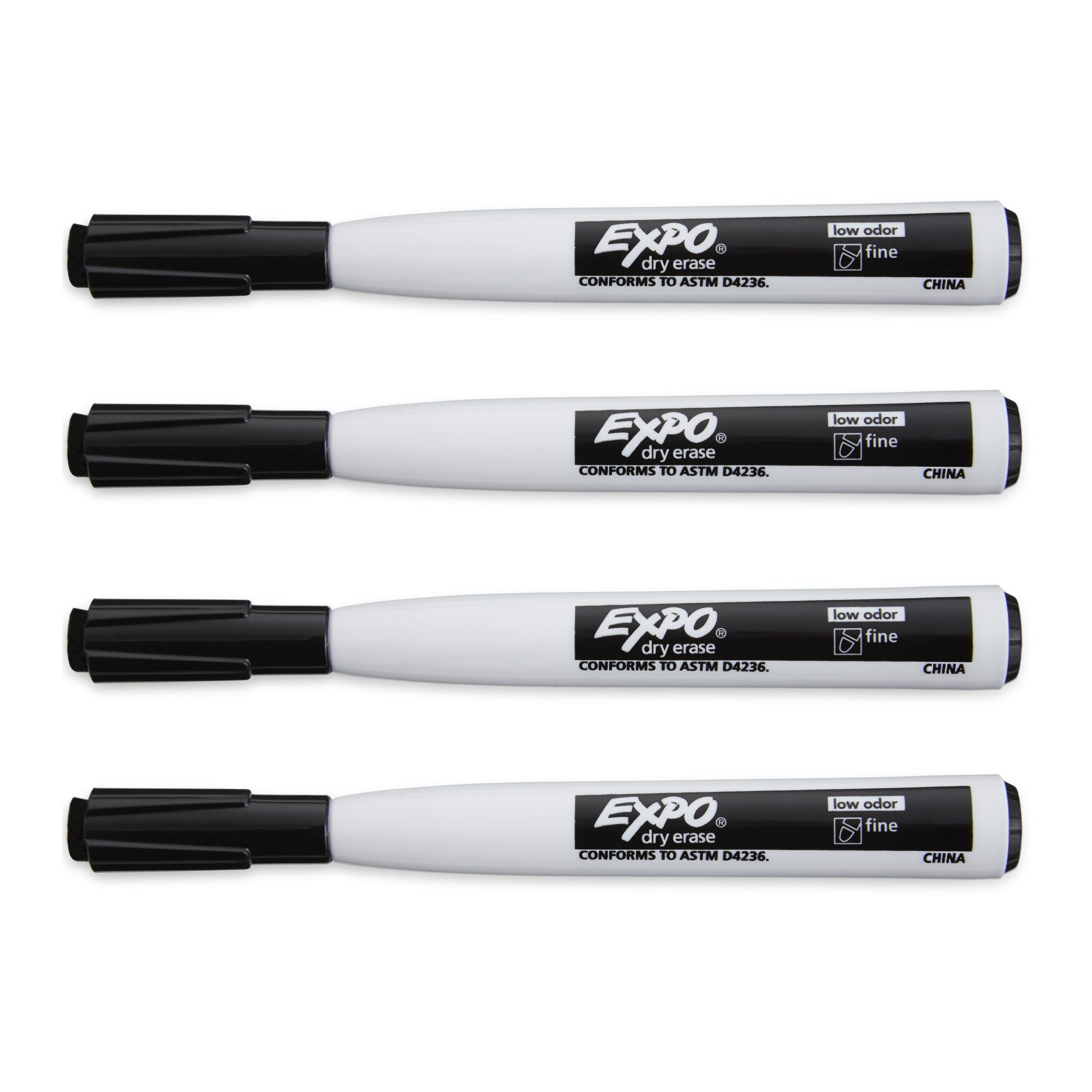 Expo Magnetic Dry Erase Markers with Eraser, Fine Tip, Black, 4 Count
